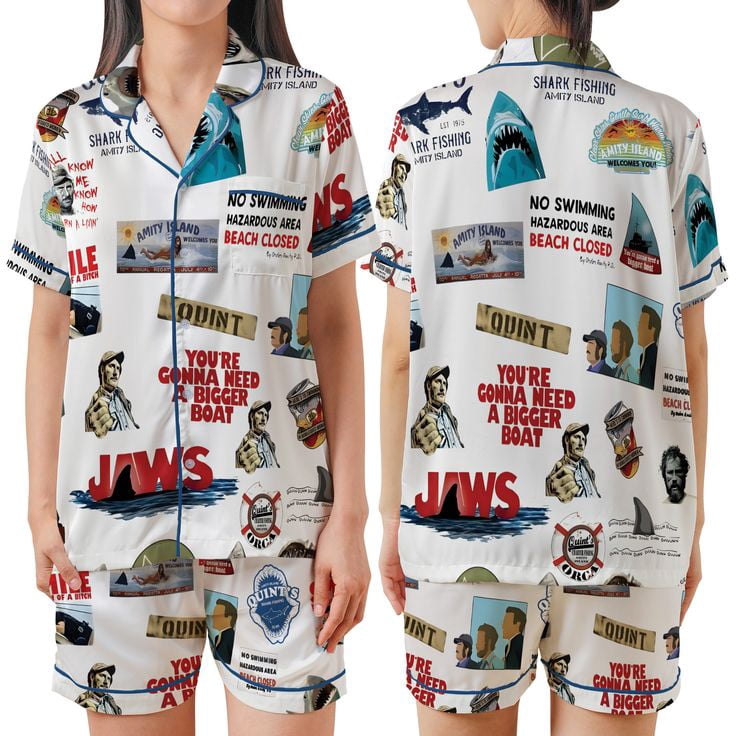 Jaws Shark Movie Retro Satin Pajamas, Vintage Summer Horror Pajamas ...