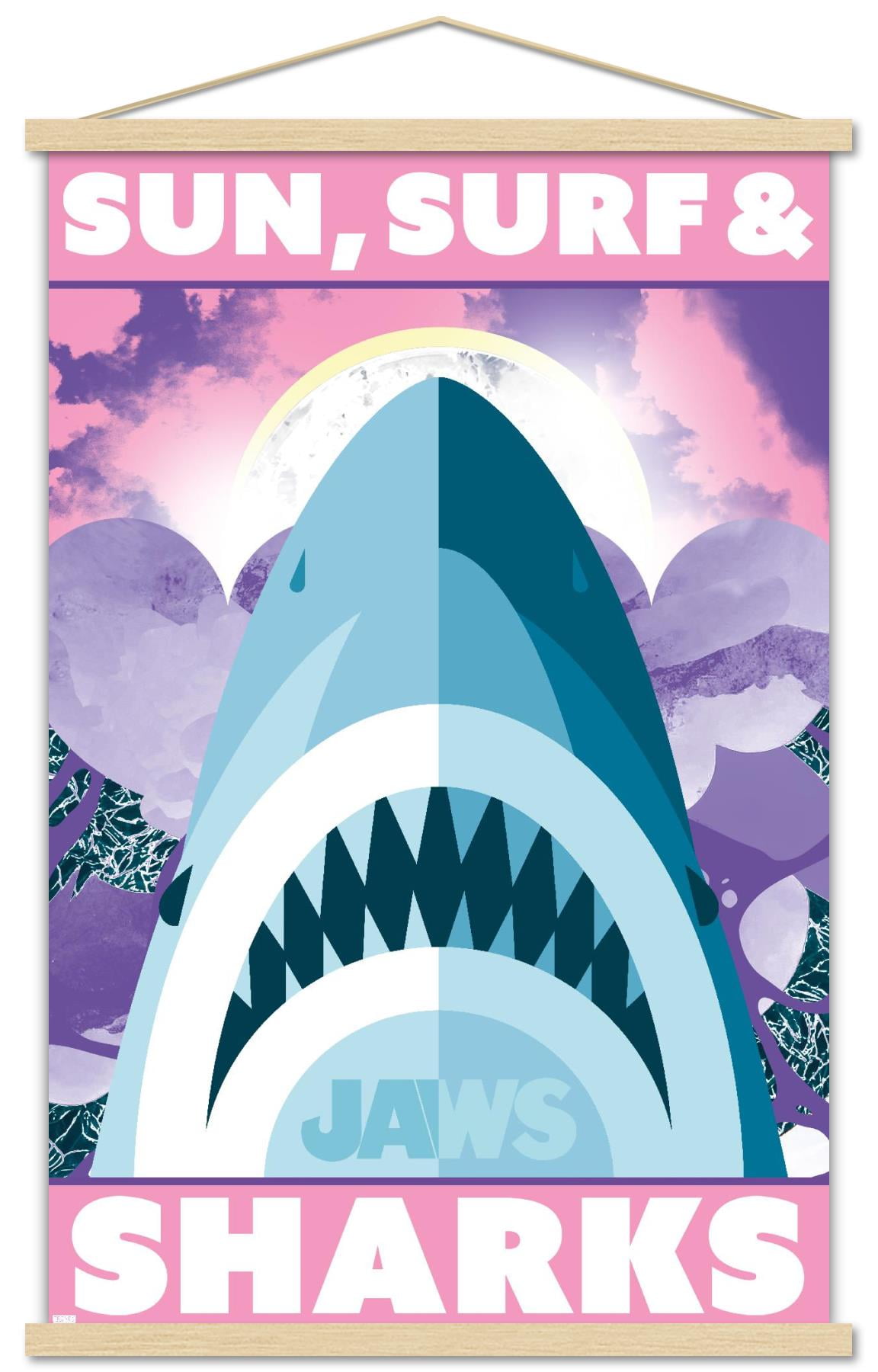 Jaws - Sun, Surf & Sharks Wall Poster with Magnetic Frame, 22.375" x 34 ...