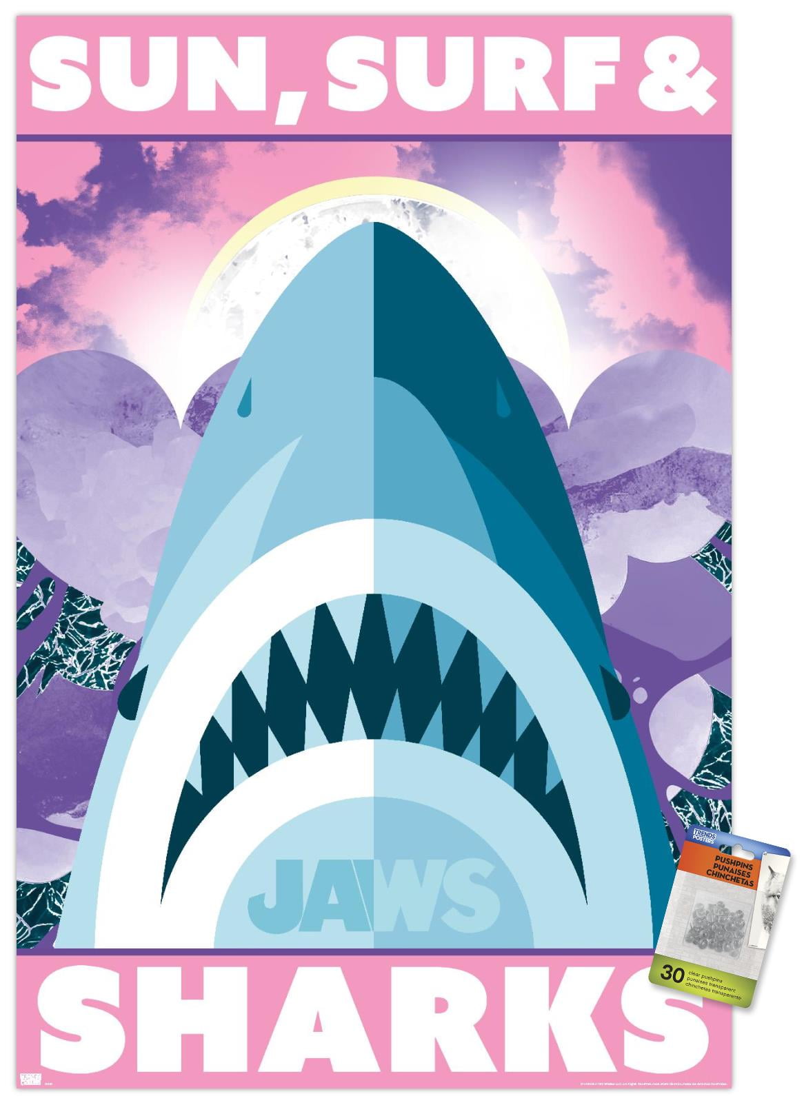 Jaws - Sun, Surf & Sharks Wall Poster with Pushpins, 22.375" x 34 ...