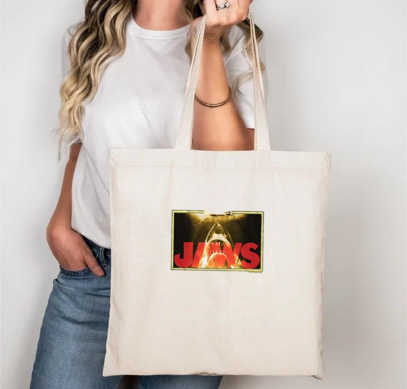 Jaws Swim Lines Movie Poster Shark Horror Ocean Graphic Tote Bag ...