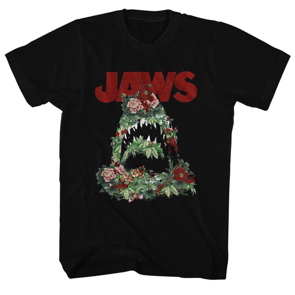 Jaws Tall T-Shirt Floral Shark Outline Black Tee - Walmart.com