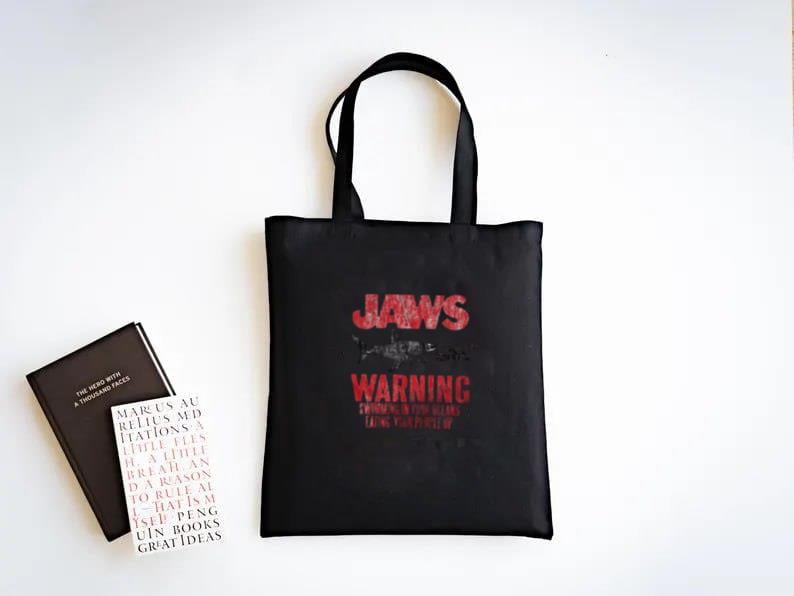 Jaws Warning Sign Beach Closed Movie Poster Graphic Tote Bag Alert ...