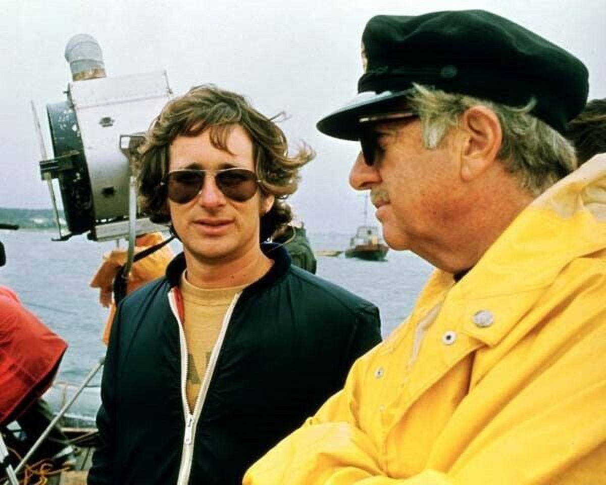 Jaws director Steven Spielberg on set with visiting Walter Cronkite ...