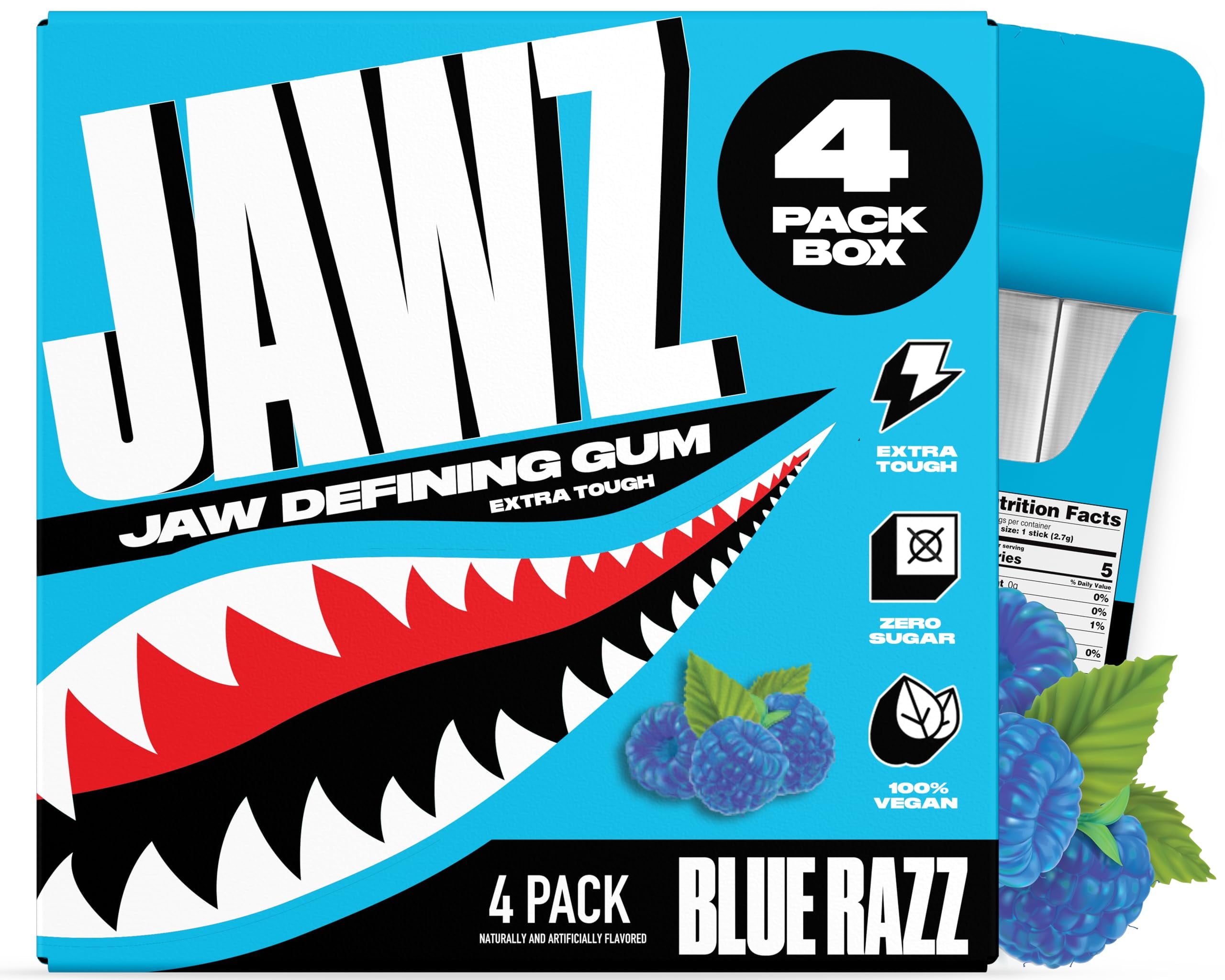 Jawz Gum Jawline Chewing AIF9 Gum, 4 Pack Box, Blue Razz, Face Slimming ...