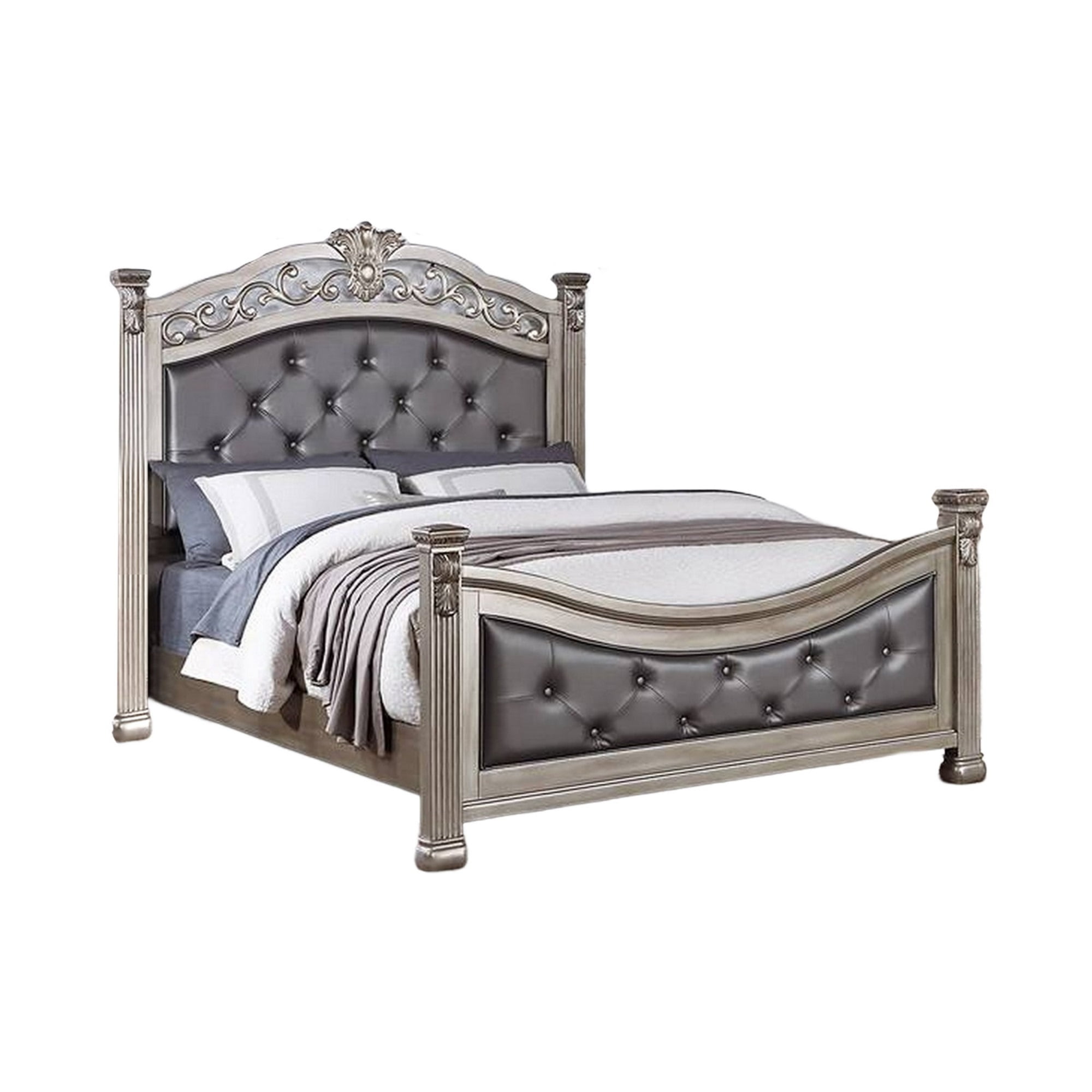 Jax Traditional Queen Size Bed Tufted Upholstered Headboard Champagne ...