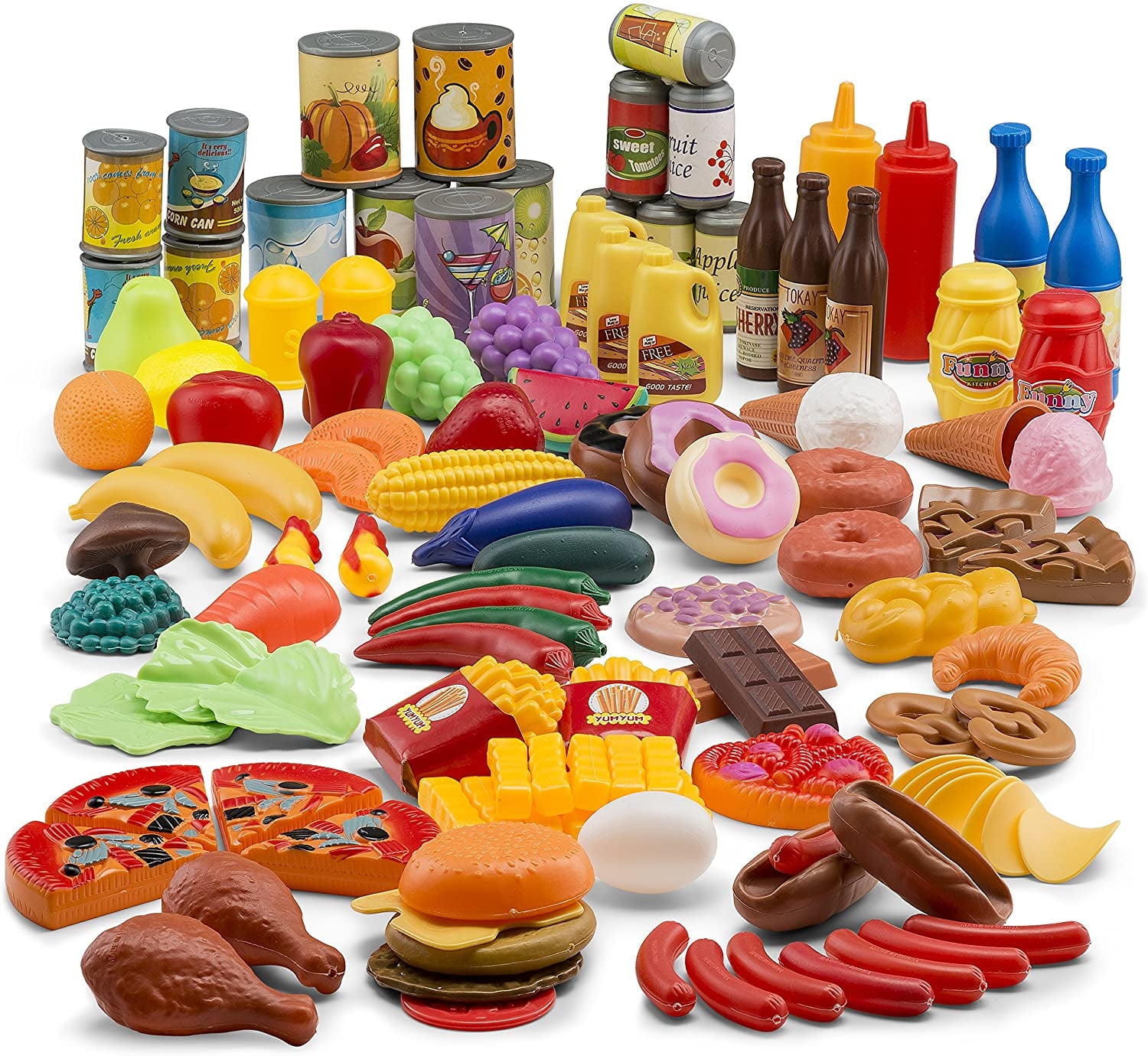 Jaxojoy 122-Piece Pretend Play Food Set - Durable Plastic, Realistic ...