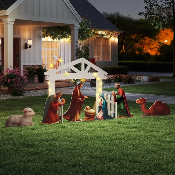Jaxpety 10 Pcs Outdoor Nativity Scene Lighted Family Yard Decoration ...