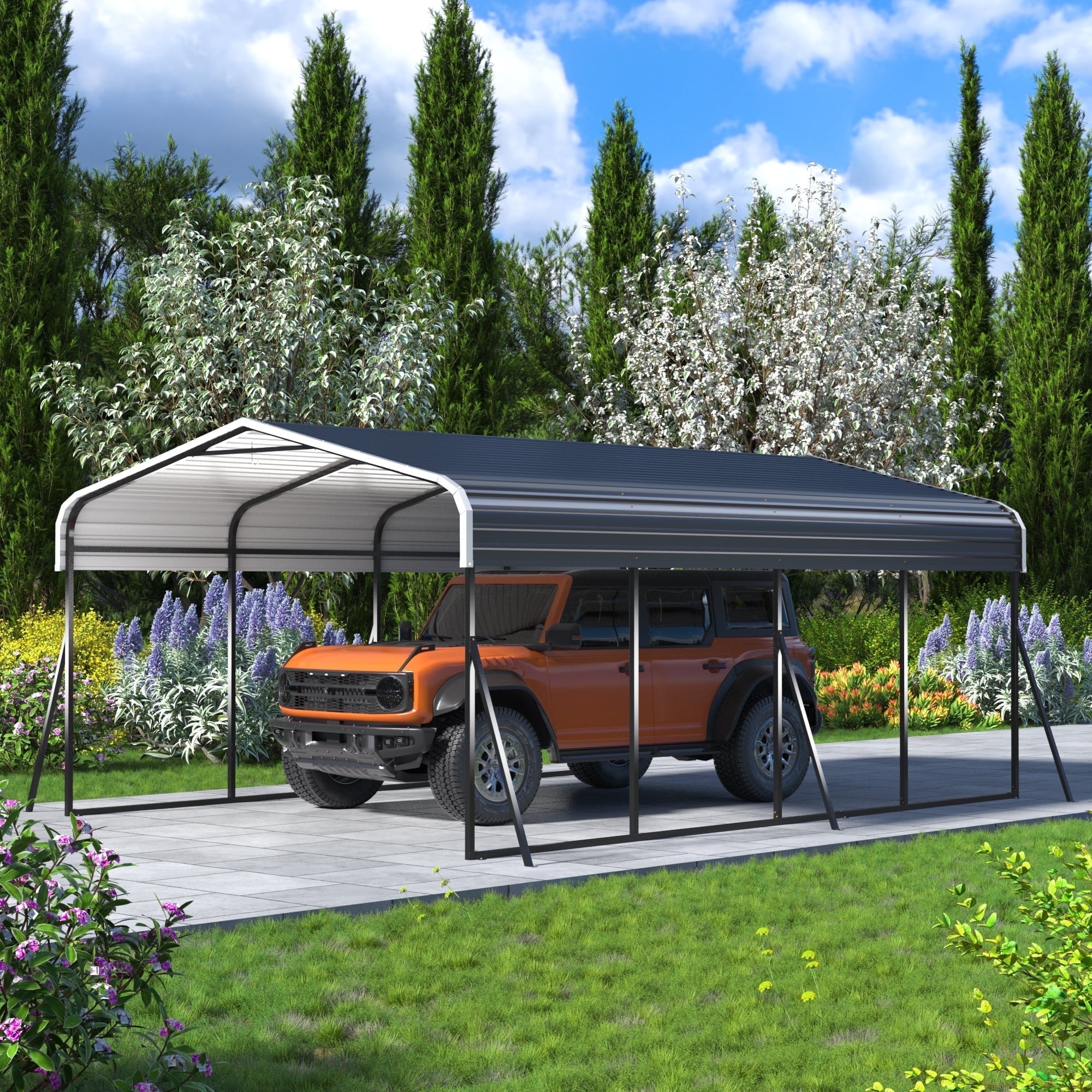 HOGYME Heavy-Duty 12'x20' Outdoor Metal Carport Kit, Galvanized Steel ...