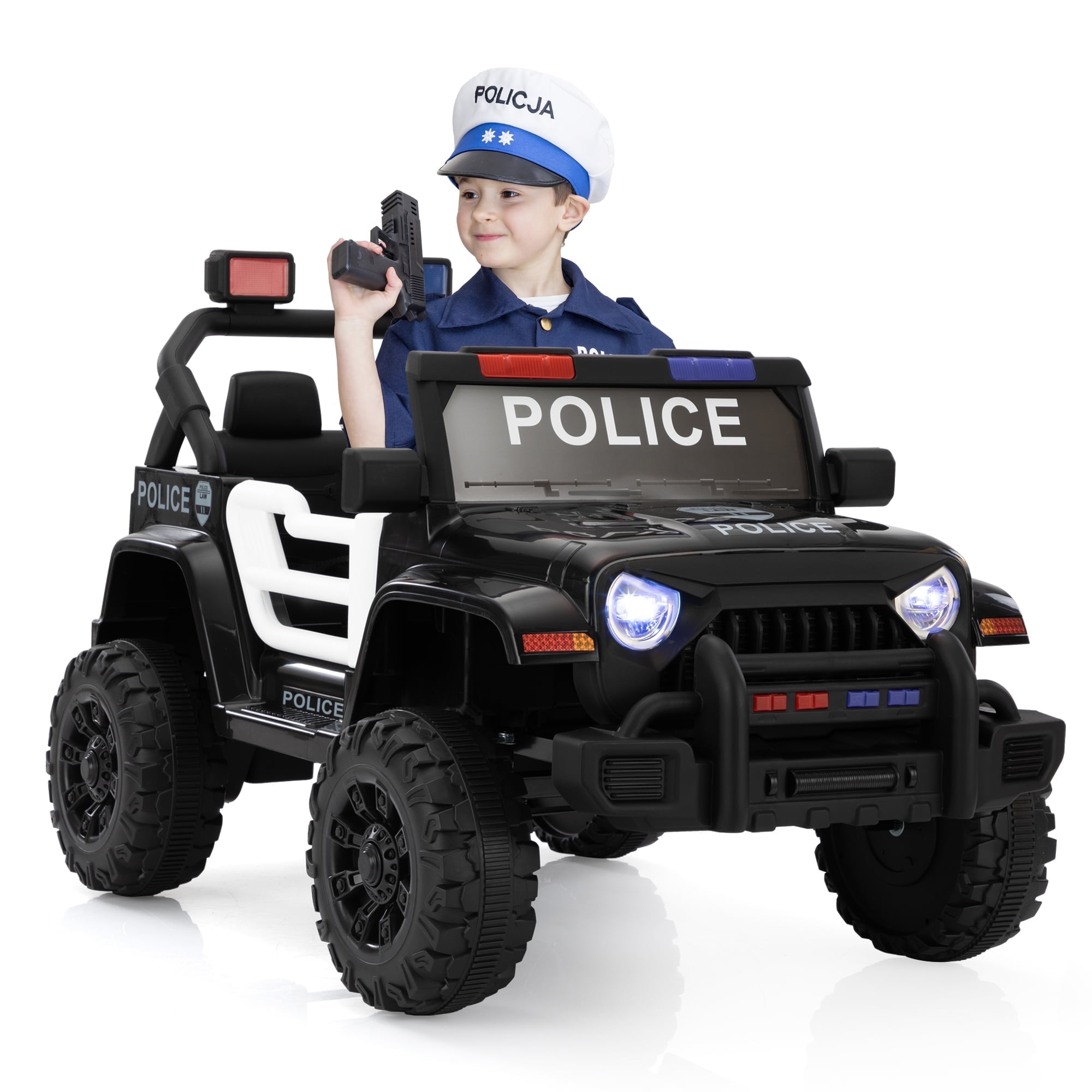 Jaxpety 12V Ride On Police Car for Girls & Boys, Battery Powered Police ...