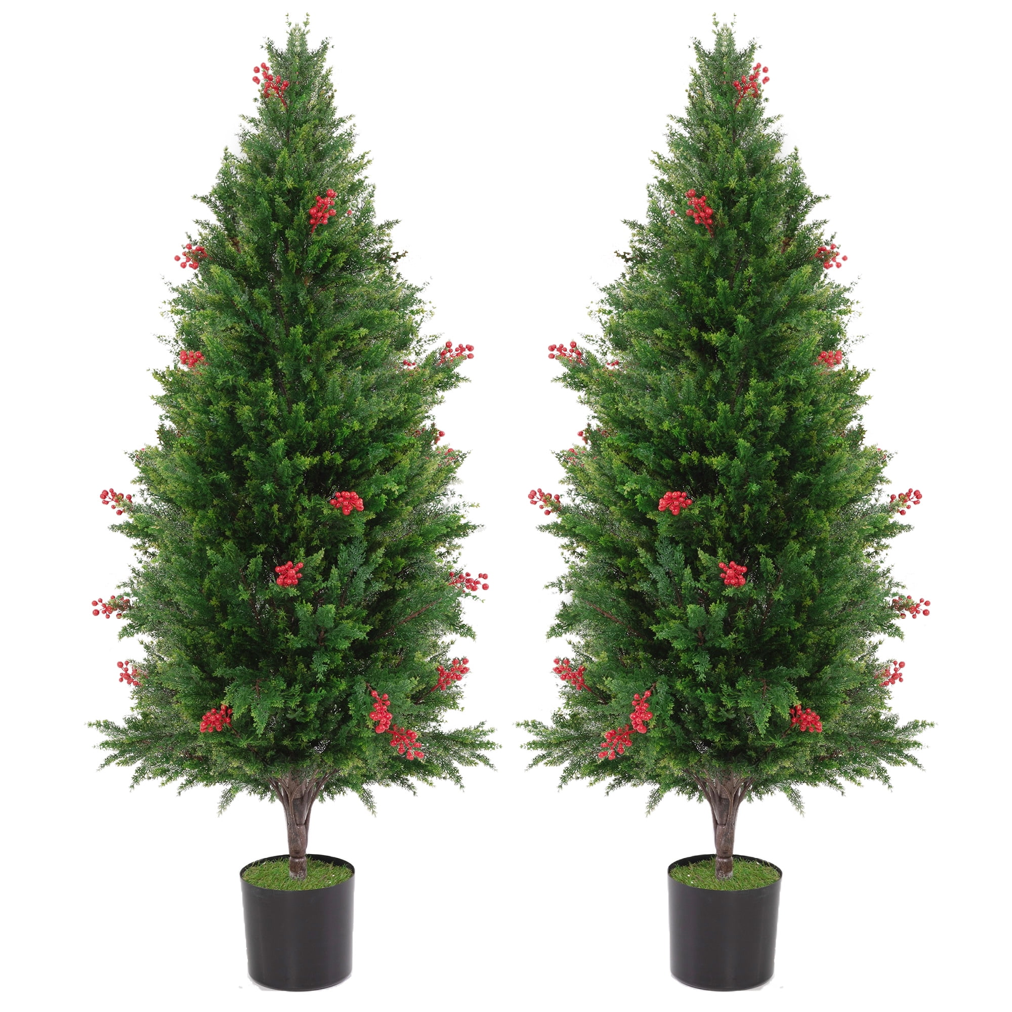 Jaxpety 2 Pack 5.25ft Artificial Cedar Topiary Trees Outdoor with Red ...