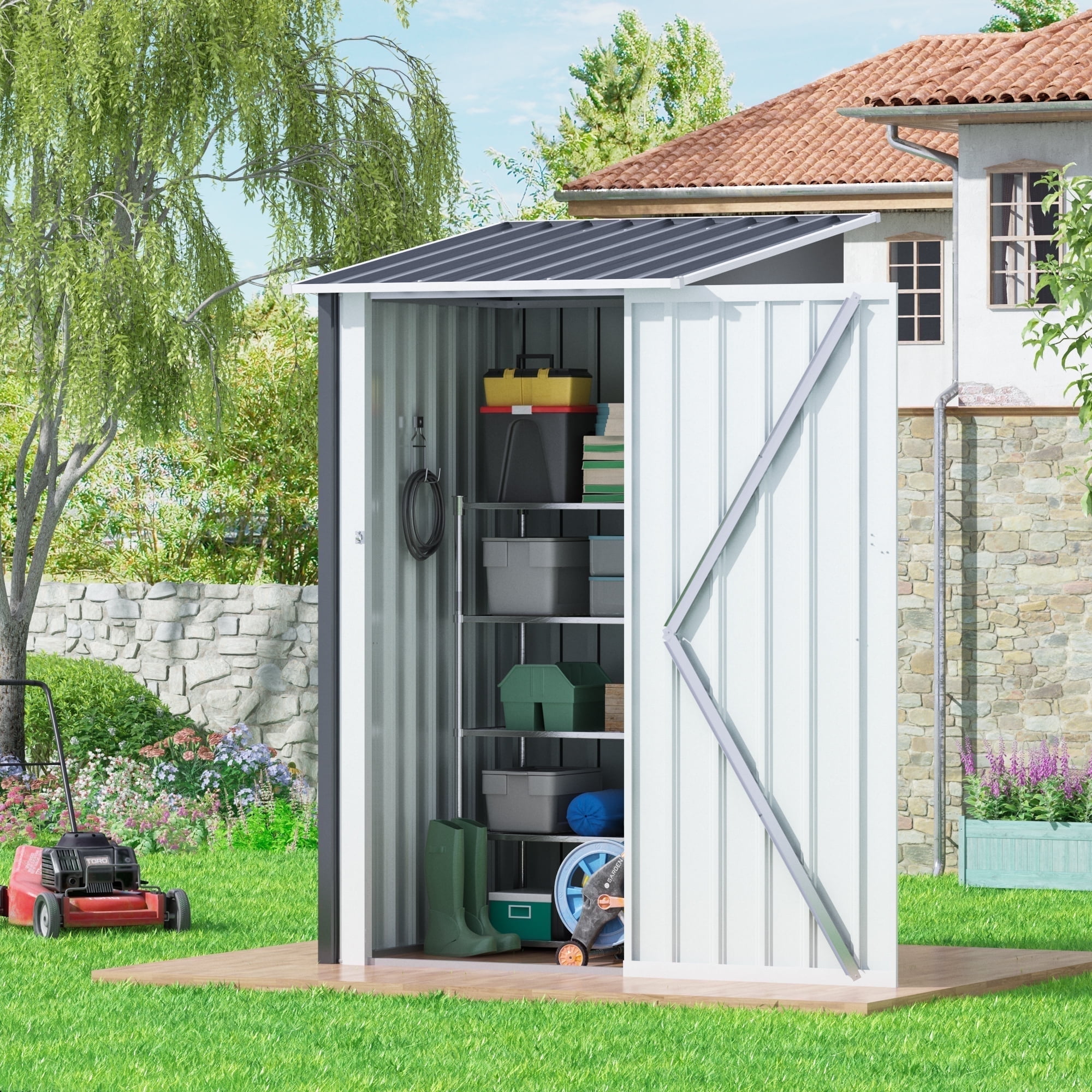 Jaxpety 3x3 ft. Outdoor Storage Shed, Metal Garden Shed with Lockable ...