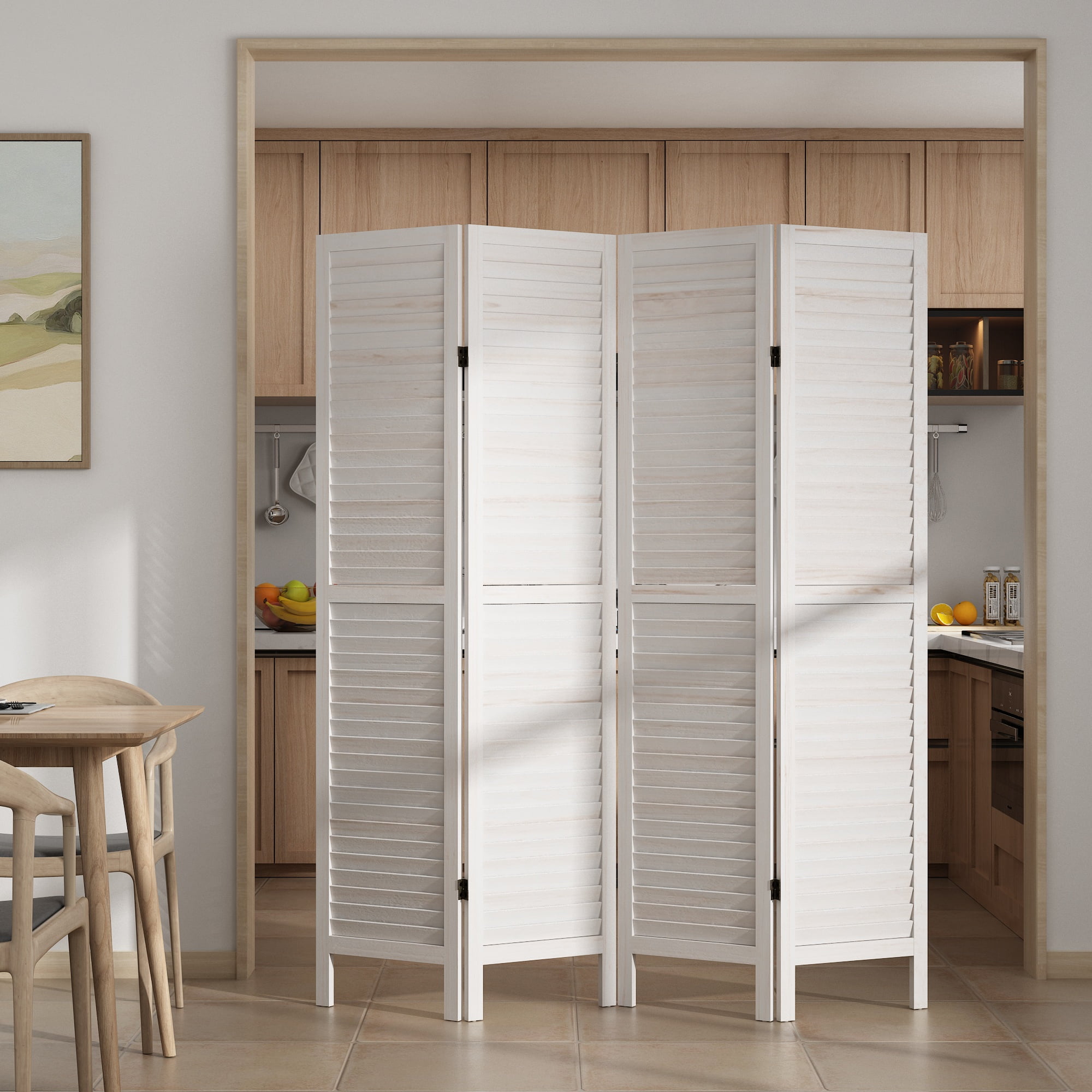 Jaxpety 4-Panel Sycamore Wood Room Divider, Folding Louvered Privacy ...