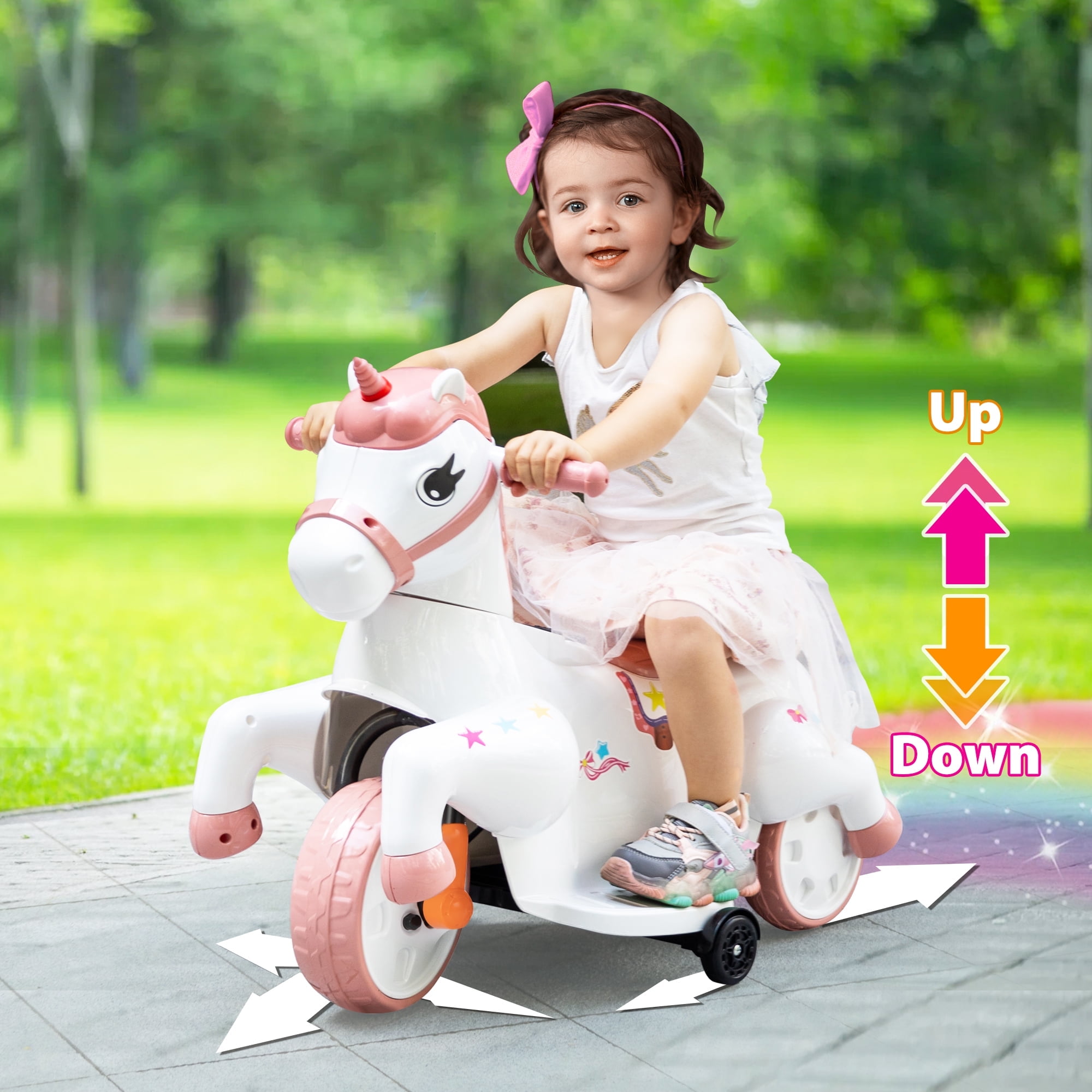 Jaxpety 6V Kids Ride-On Unicorn Car, 3-6 Years, Battery Powered, Music ...