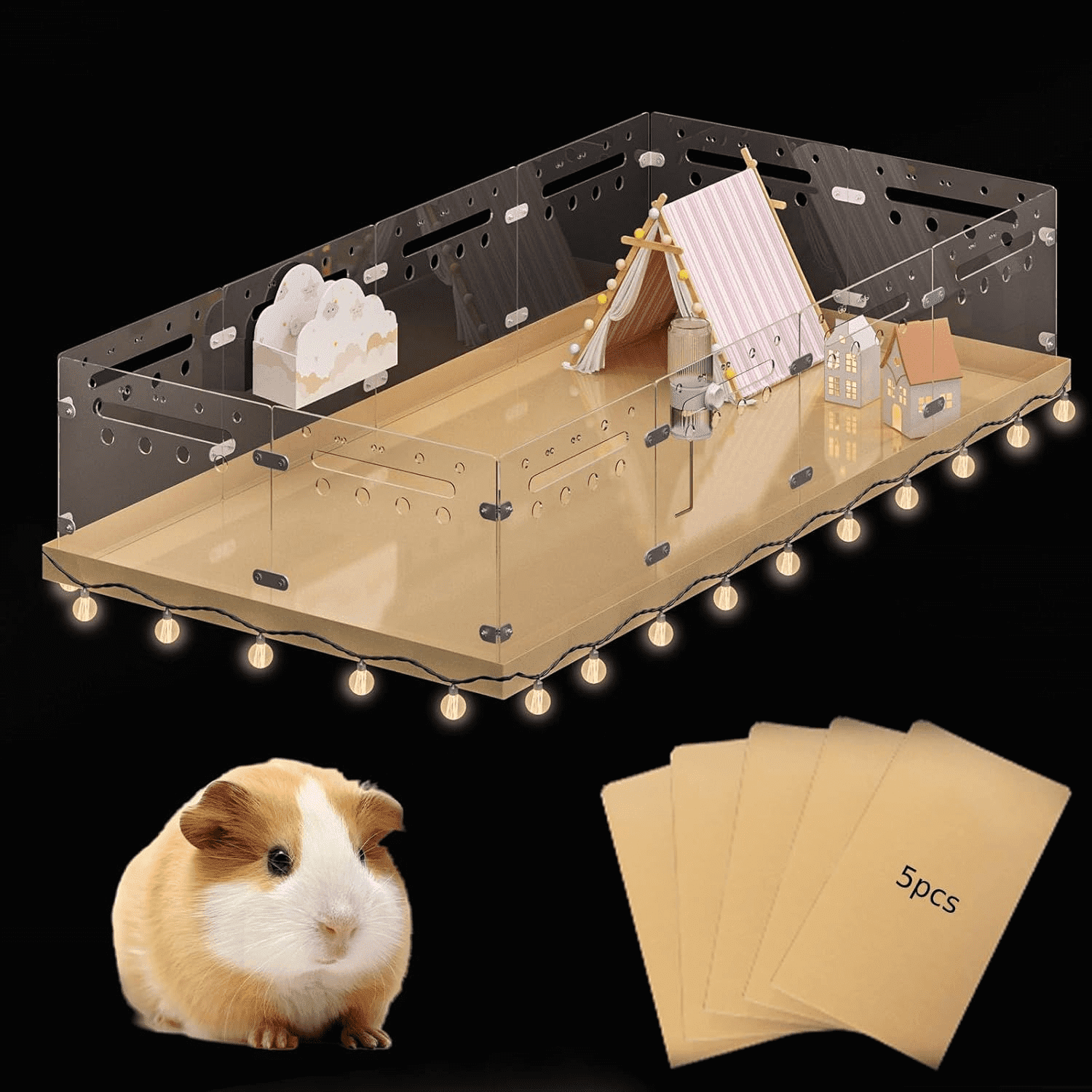 JAXPETY Acrylic Guinea Pig Cage, 4.1'x2.1' Large Habitat with 12 Panels ...