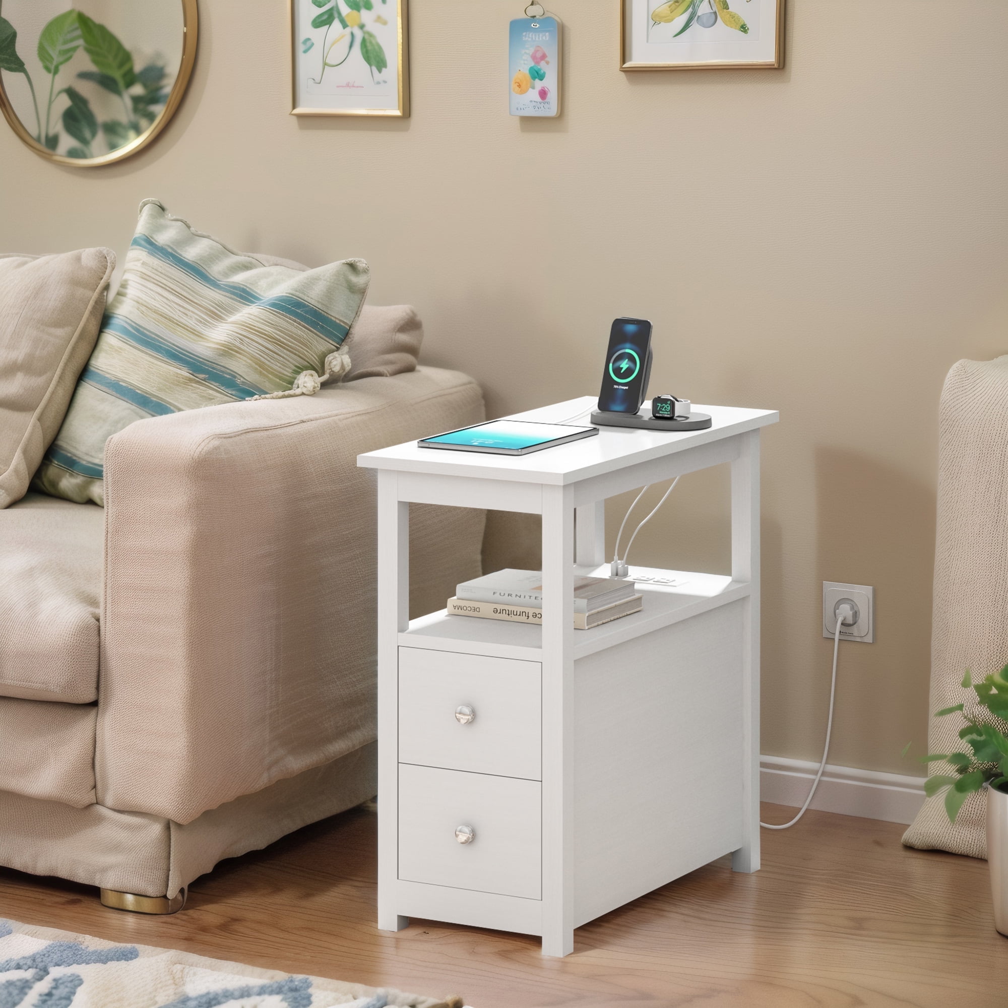 Jaxpety 4-Tier Bedside Furniture with Charging Station, 2 Drawers, USB ...