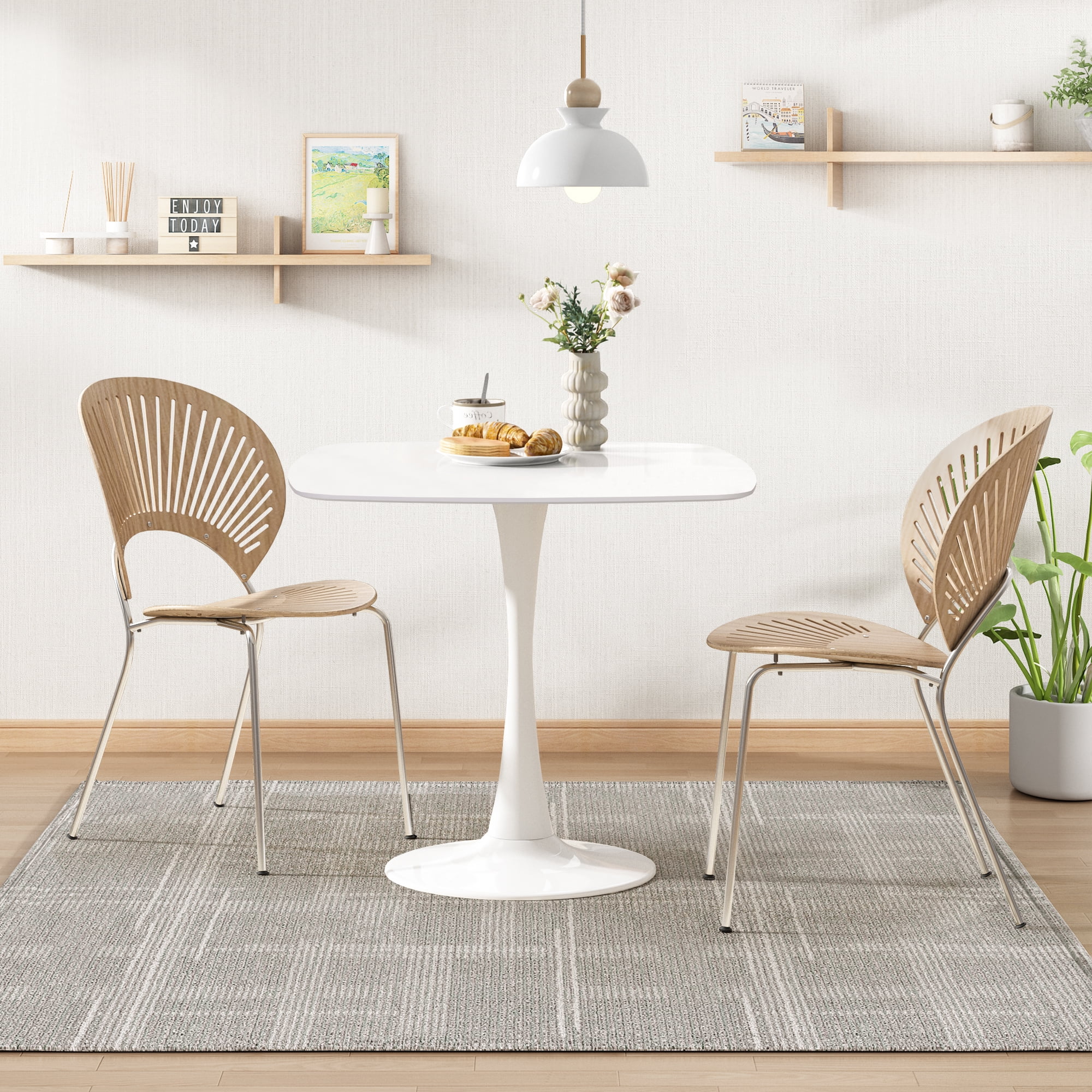 Jaxpety Modern Single Room Dining Table, Square White Tulip Kitchen ...