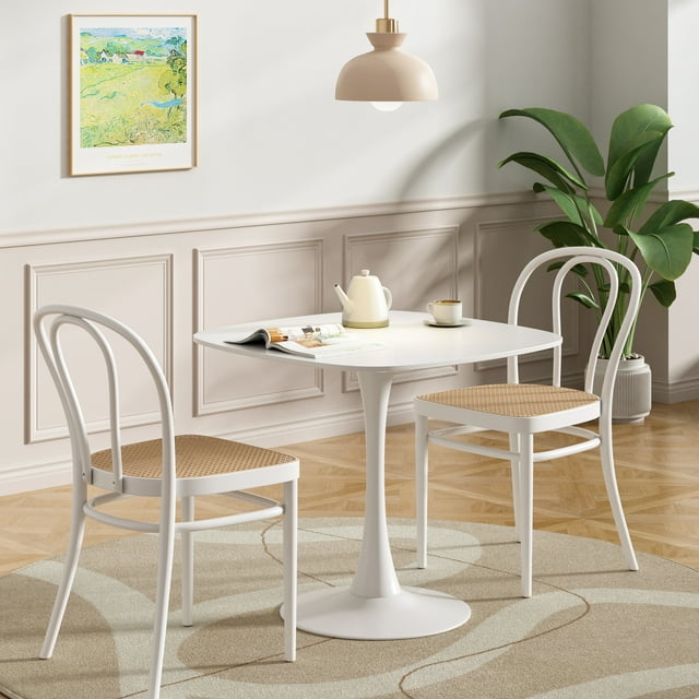Jaxpety Modern Square Dining Table, White Tulip Kitchen Table with ...