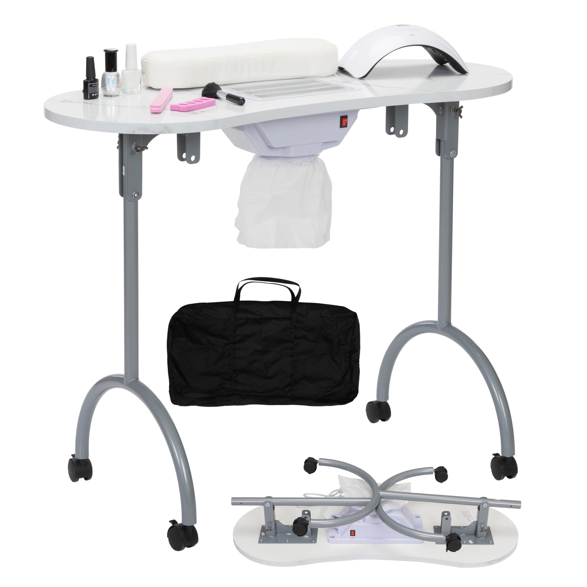 Jaxpety Portable Folding Manicure Table with Wrist Pad & Nail Dust ...
