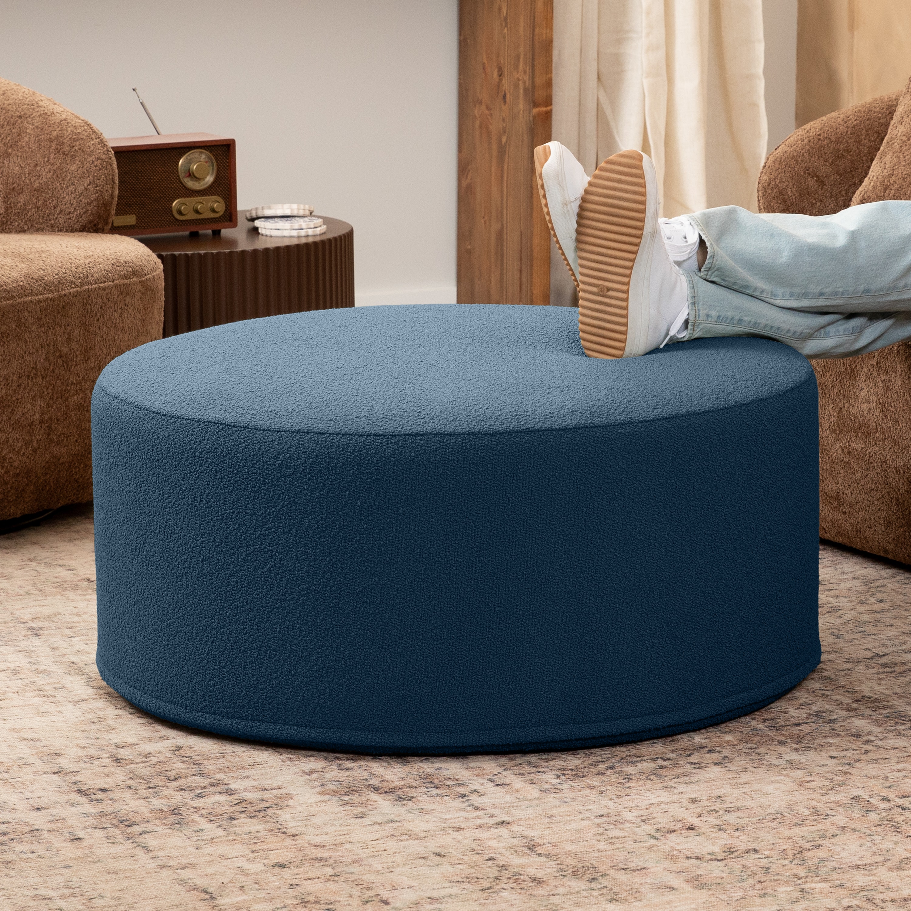 Jaxx Candler Round Couch Ottoman – Oversized Giant Coffee Table Ottoman ...