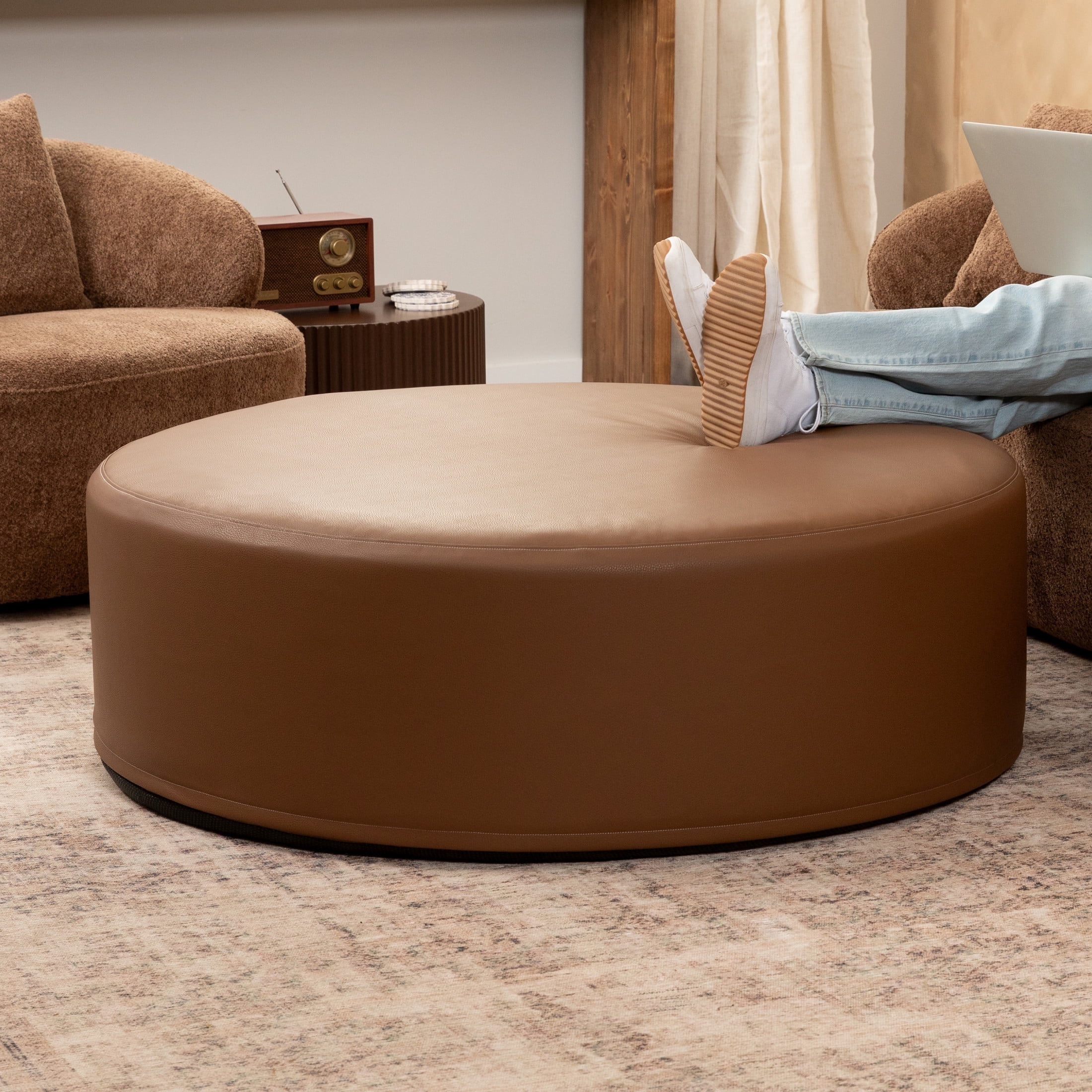 Jaxx Candler Round Coffee Table Ottoman, Oversized, 44-Inch, Premium ...