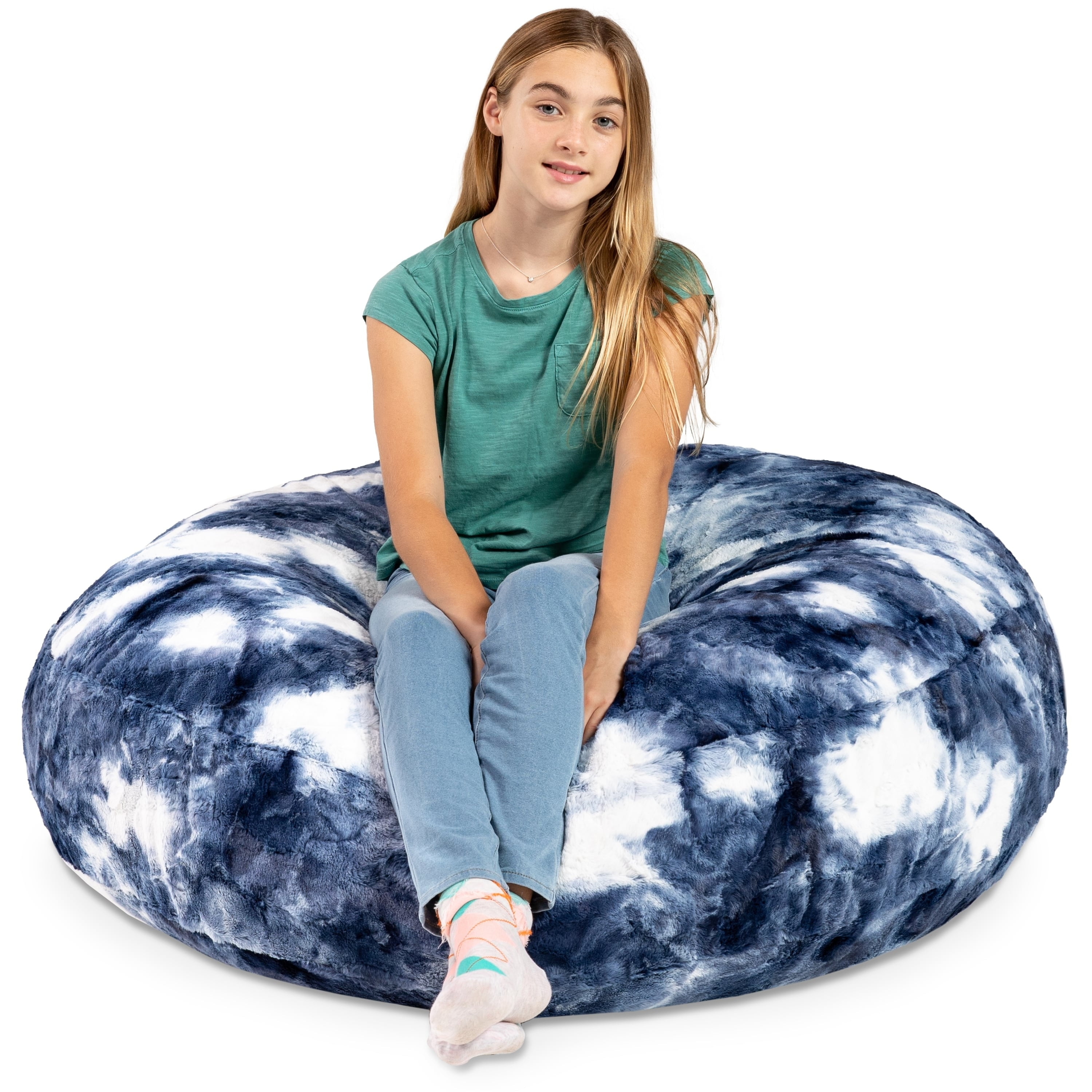 Jaxx Cocoon 4 Foot Kids Bean Bag Chair and Crash Pad - Faux Fur Blue ...