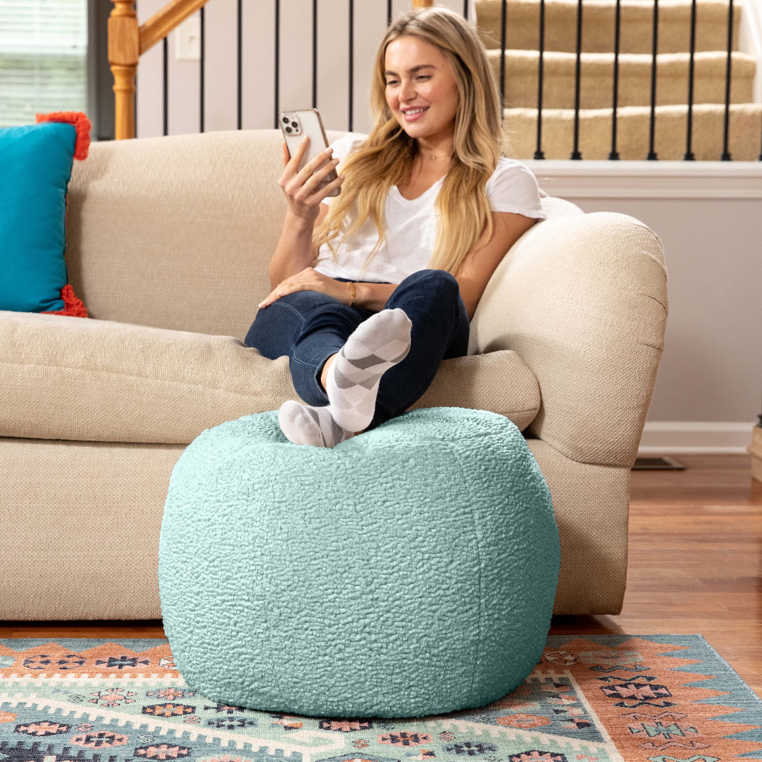Jaxx Ellis Ottoman Shearling Faux-Lamb Plush Pouf for Modern Interior ...