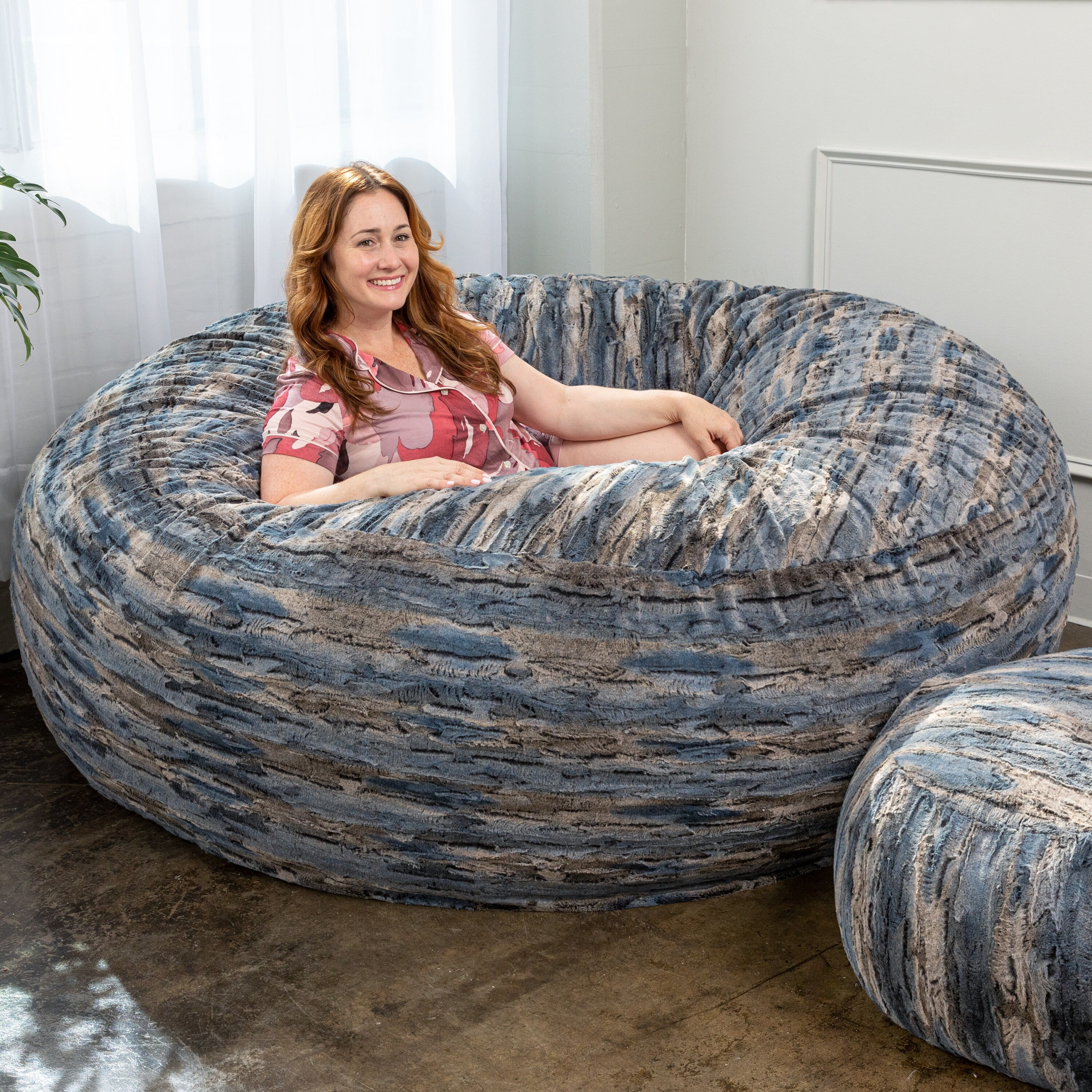 Jaxx Gigantic Mega Saxx Bean Bag Chair And Lounger For Adults Luxe Faux Fox Fur Indigo Fox