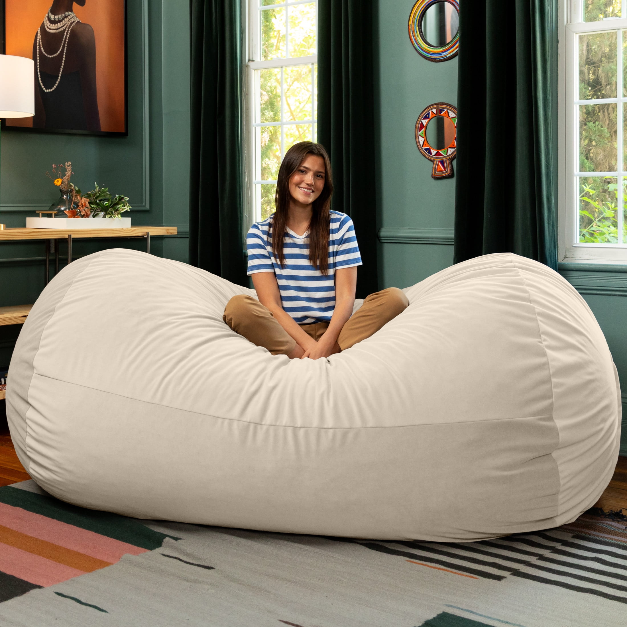 Jaxx Grand Lounger 7 Foot Bean Bag Sofa -Lush Velvet Ivory - Walmart.com