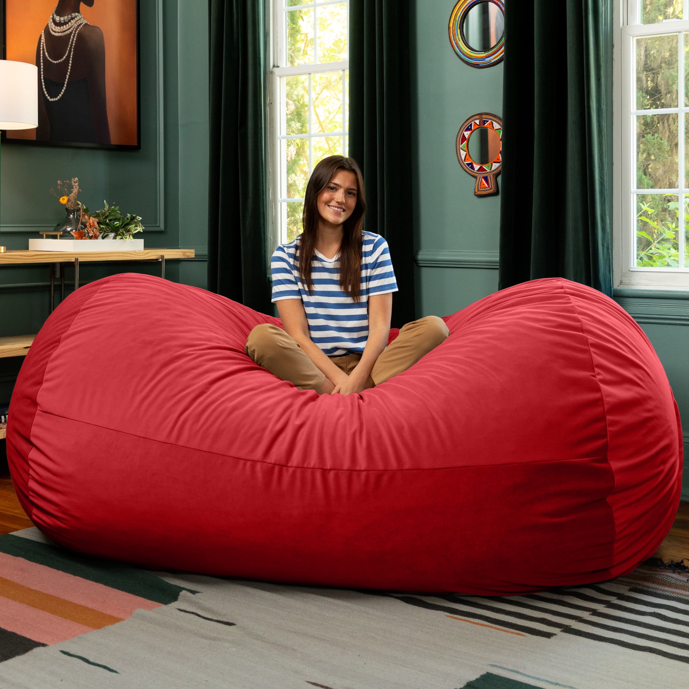 Jaxx Grand Lounger 7 Foot Bean Bag Sofa -Lush Velvet Merlot - Walmart.com