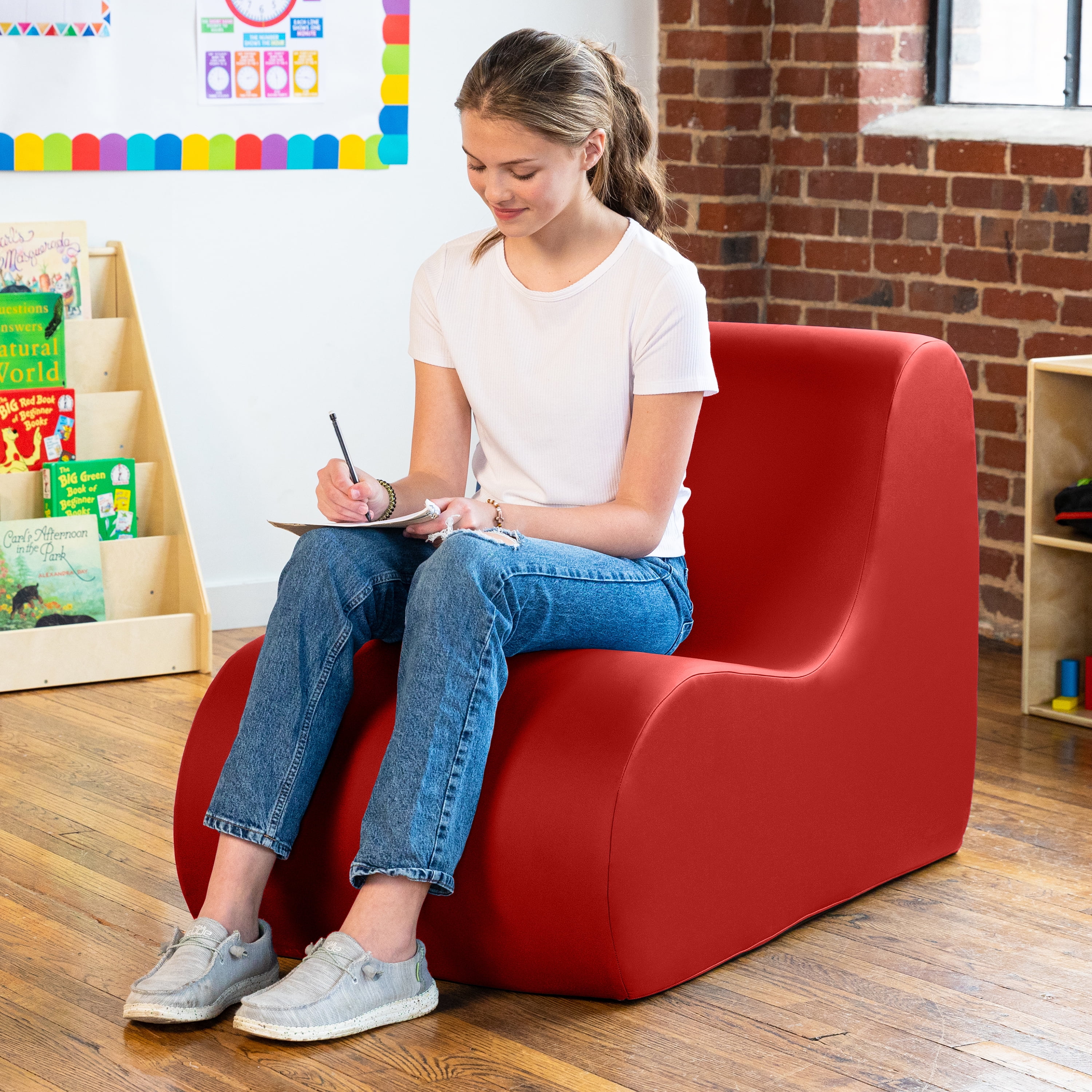 Jaxx Midtown Large Classroom Soft Foam Chair - Premium Vinyl Cover, Red ...