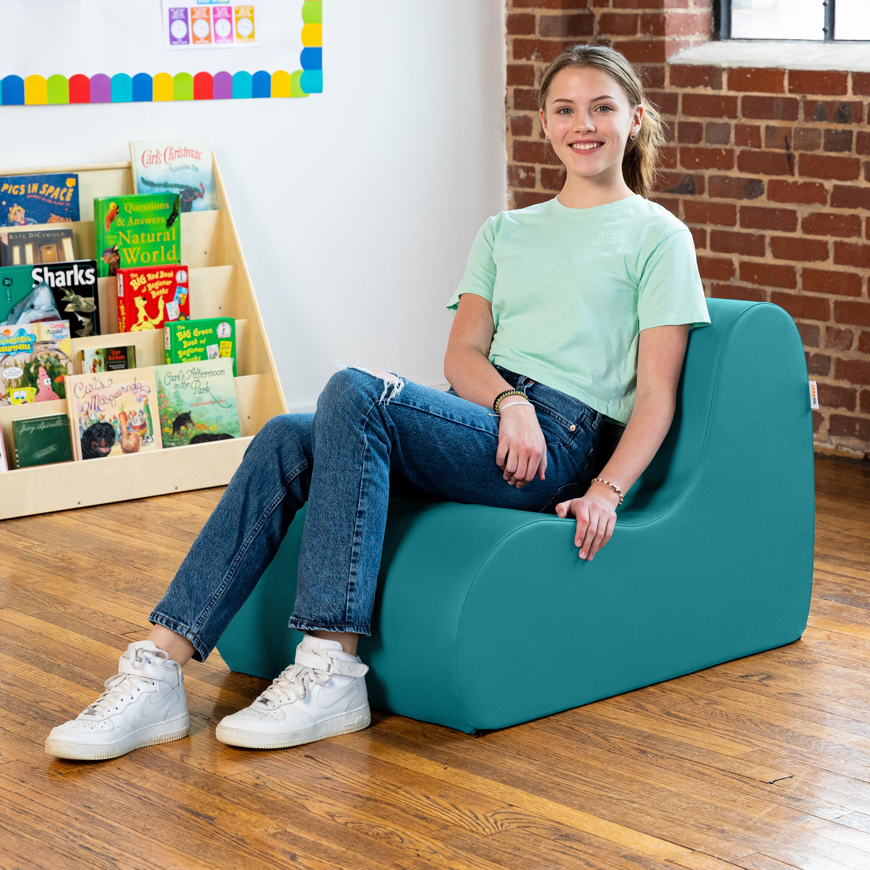 Jaxx Midtown Comfortable Classroom Foam Chair - Turquoise, Small to ...