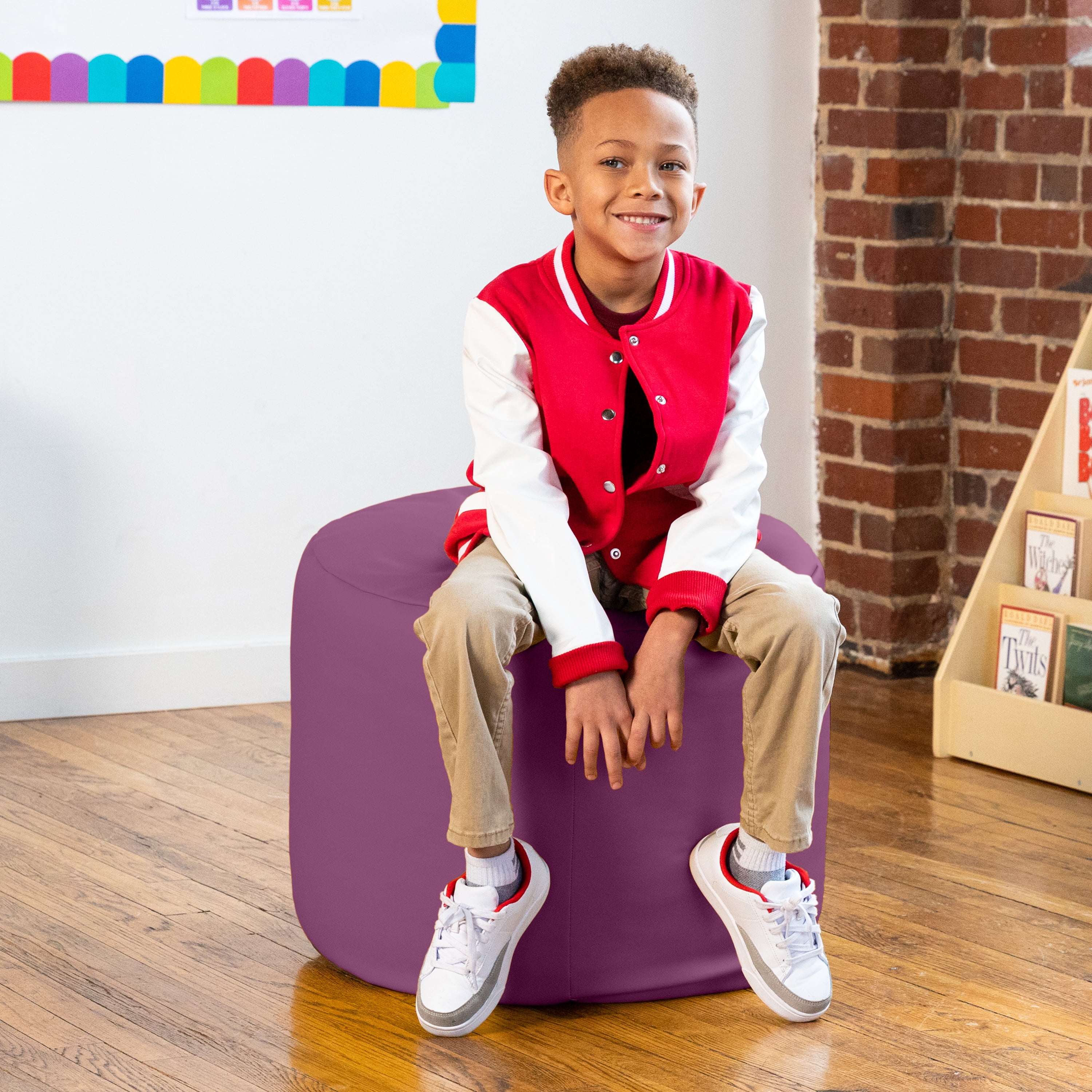 Jaxx Spring Modular Pouf Classroom Bean Bag Seat, Premium Vinyl - Plum ...