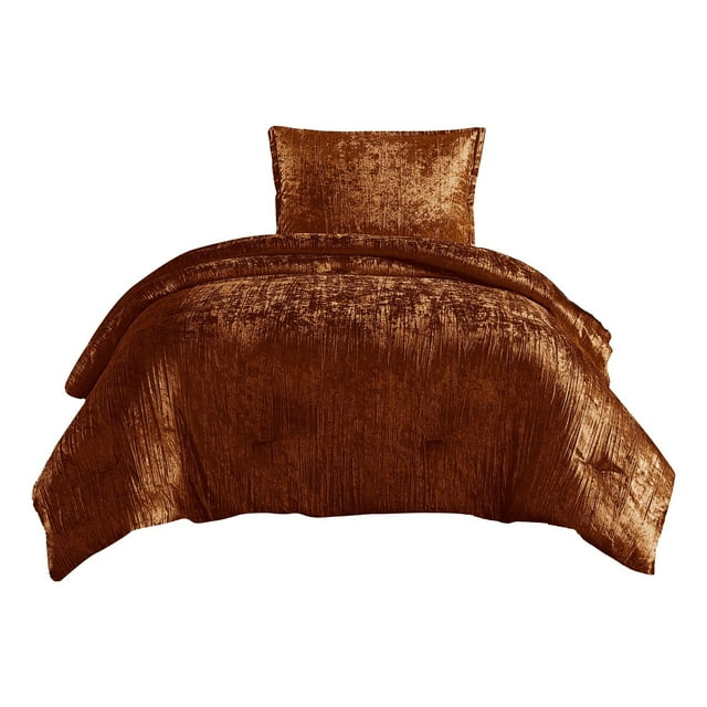 Jay 2 Piece Twin Comforter Set, Copper Polyester Velvet Deluxe Texture ...