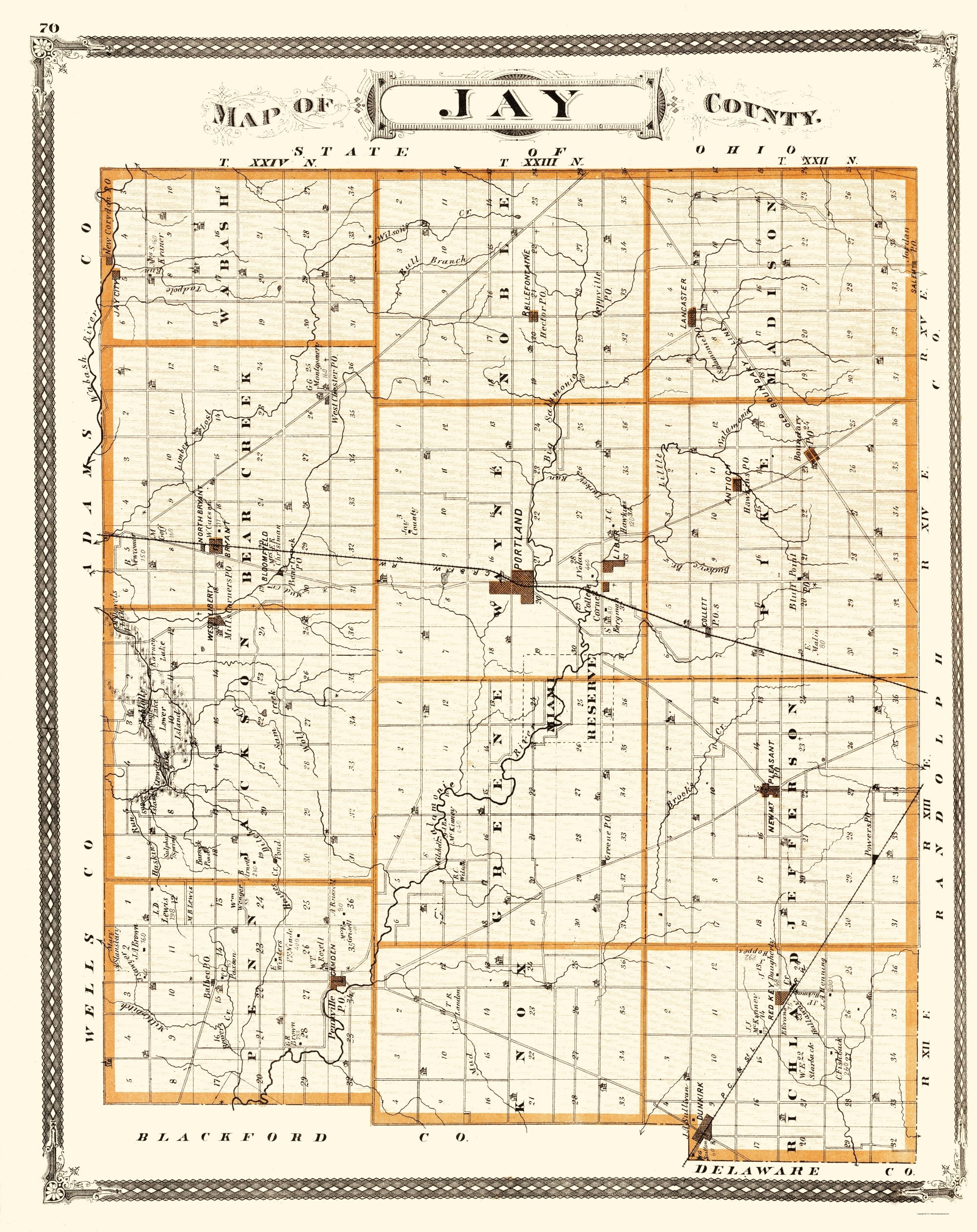 Historic County Map - Jay County Indiana - Baskin 1876 - 23 x 29.02 ...