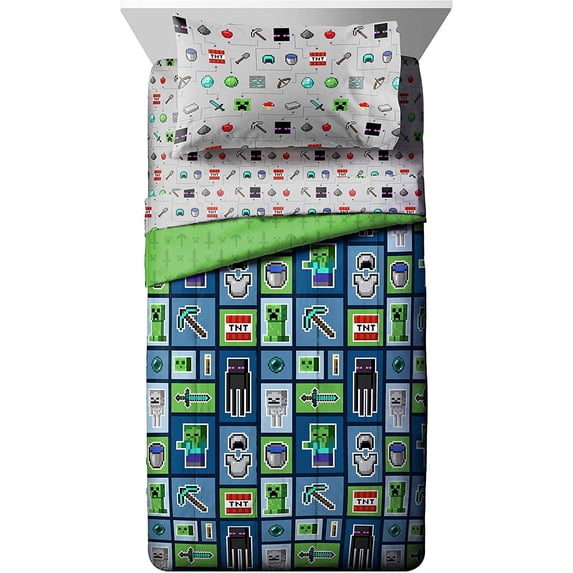 Jay Franco Minecraft Monster Hunters Twin Bedding Set, Includes 4 ...