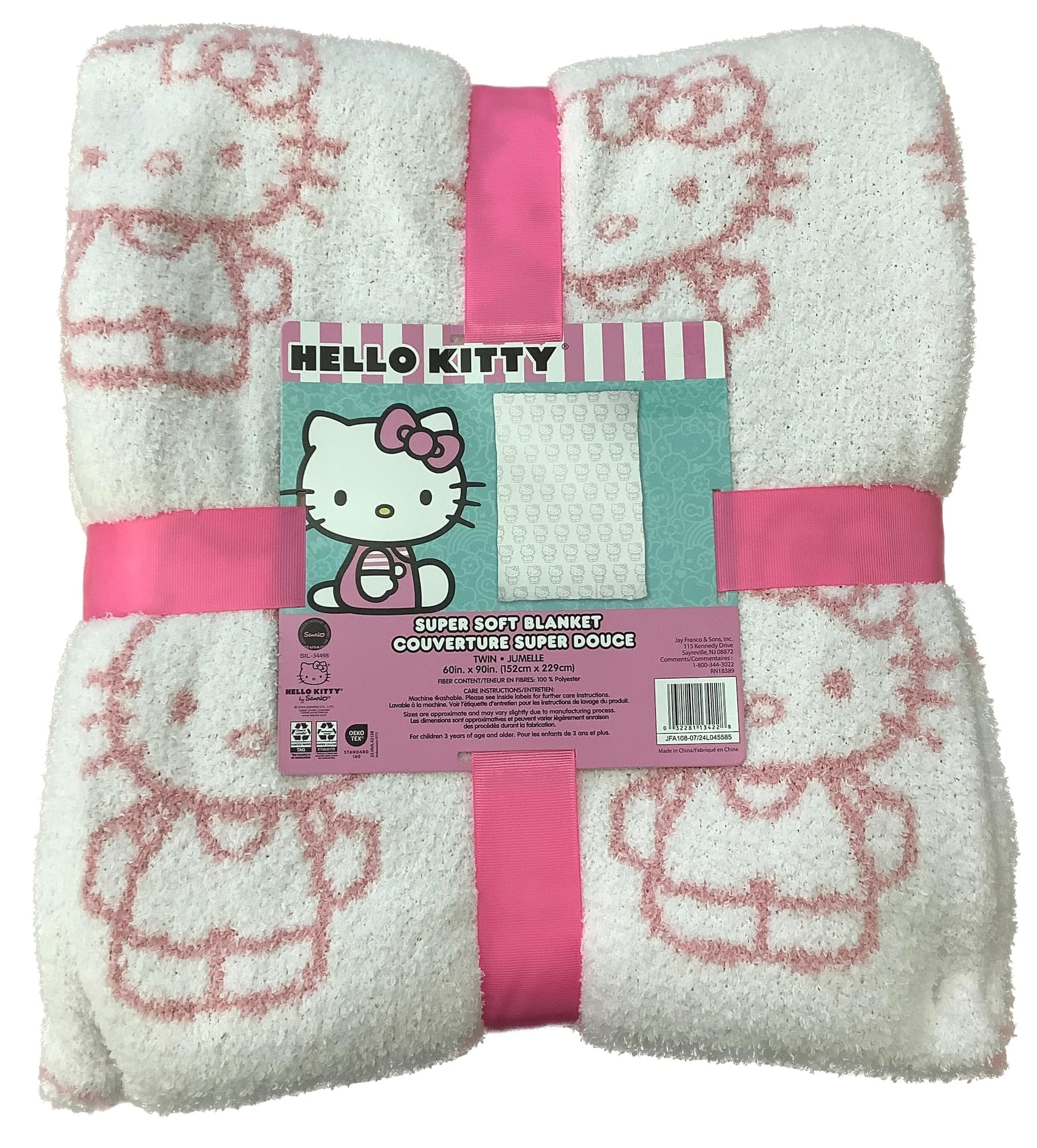 Jay Franco & Sons, Inc. Hello Kitty Blankets and Throws White with Pink ...