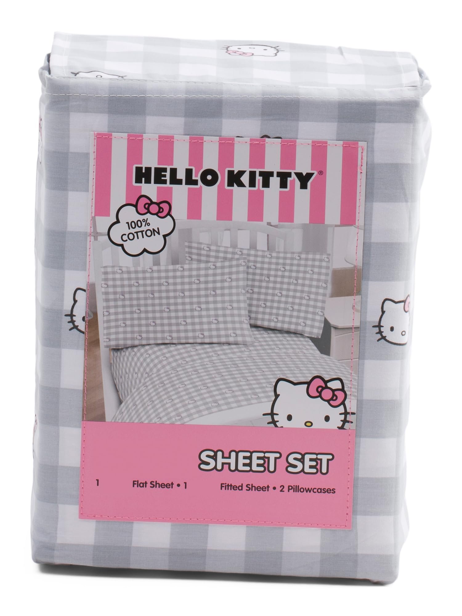 Jay Franco & Sons, Inc. Hello Kitty Cotton Sheet Set Grey Gingham ...