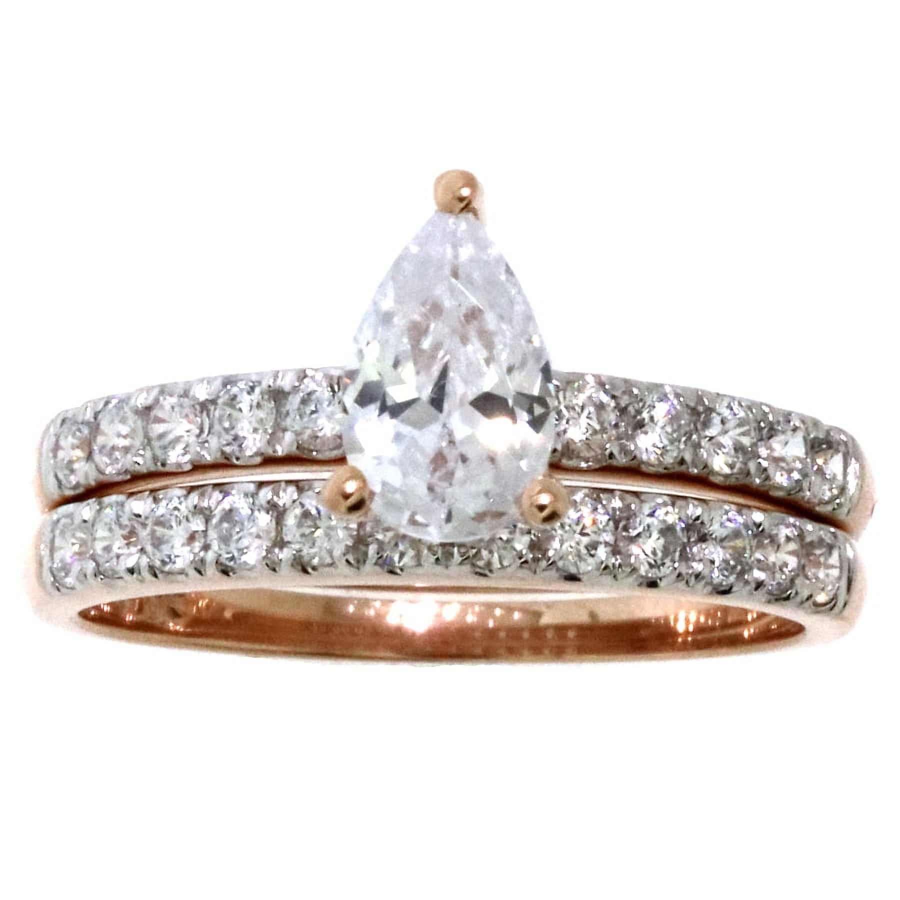 Jay Heart Designs 10K Rose Gold Pear Solitaire Simulated White Diamond ...