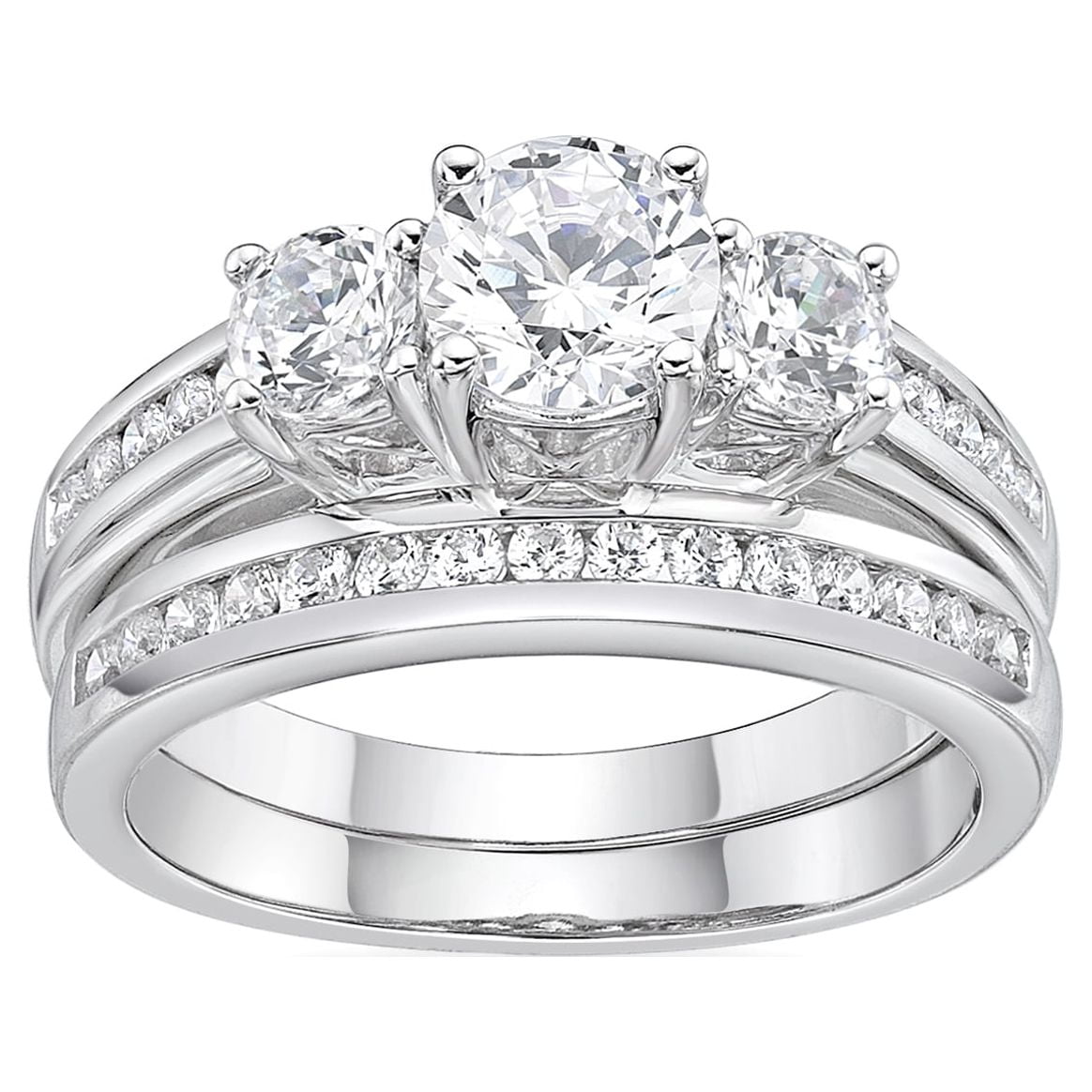 Jay Heart Designs 925 Sterling Silver Simulated White Diamond 3 Stone ...