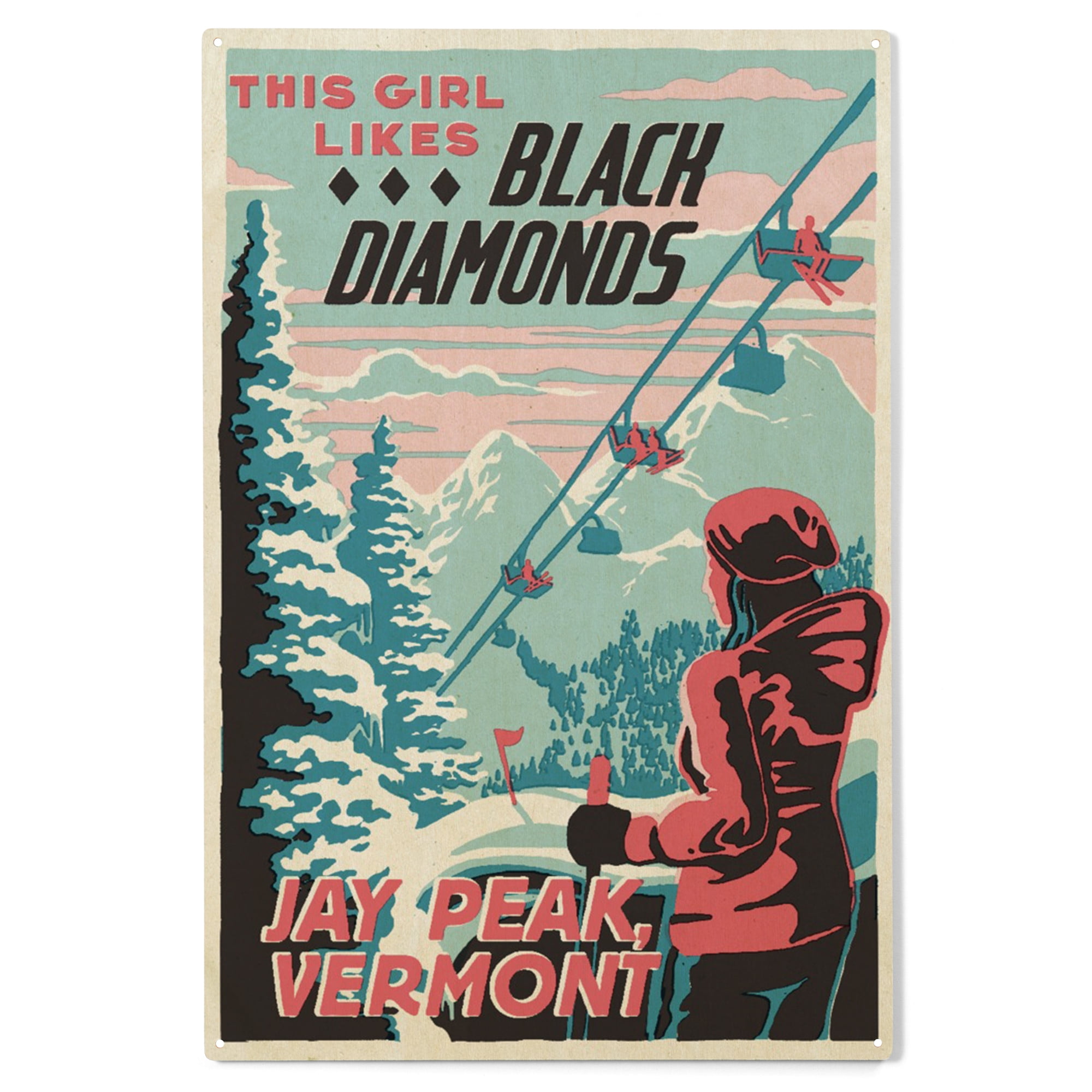 Jay Peak, Vermont, Ski Black Diamond Birch Wood Wall Sign (10x15 Rustic ...