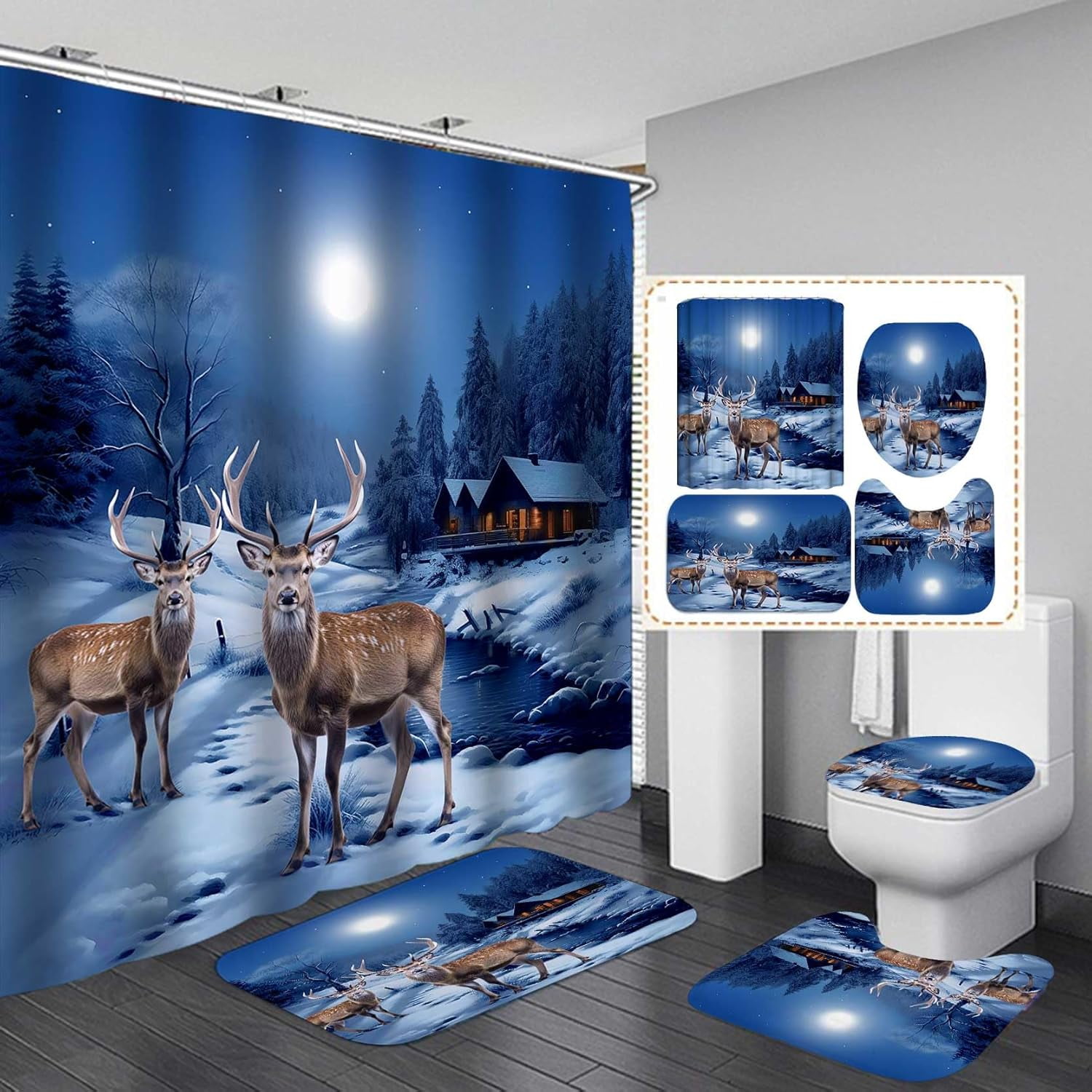 Jayden Madge 4PCS Black Bear Shower Curtain Set, Country Mountain River ...