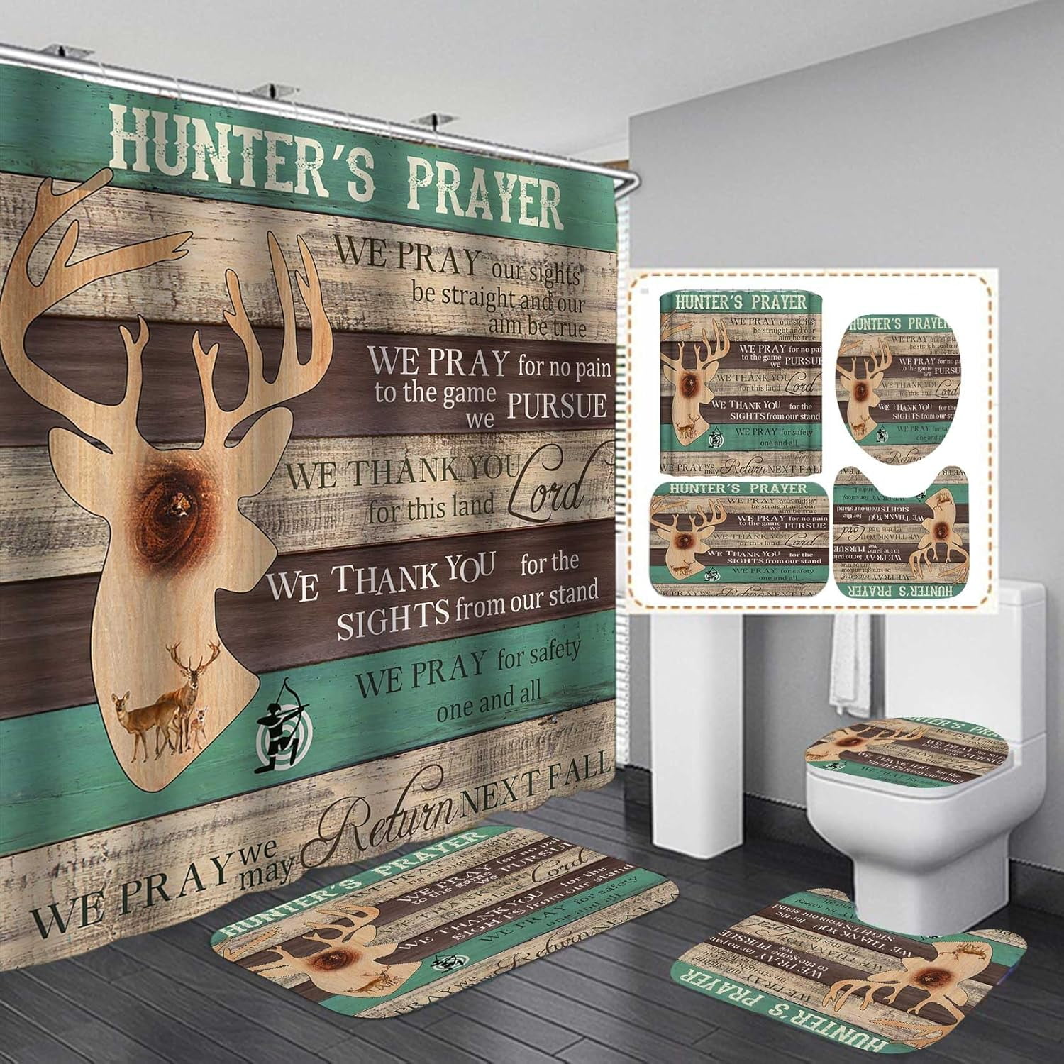 Jayden Madge 4PCS Black Bear Shower Curtain Set, Vintage Country Pine ...