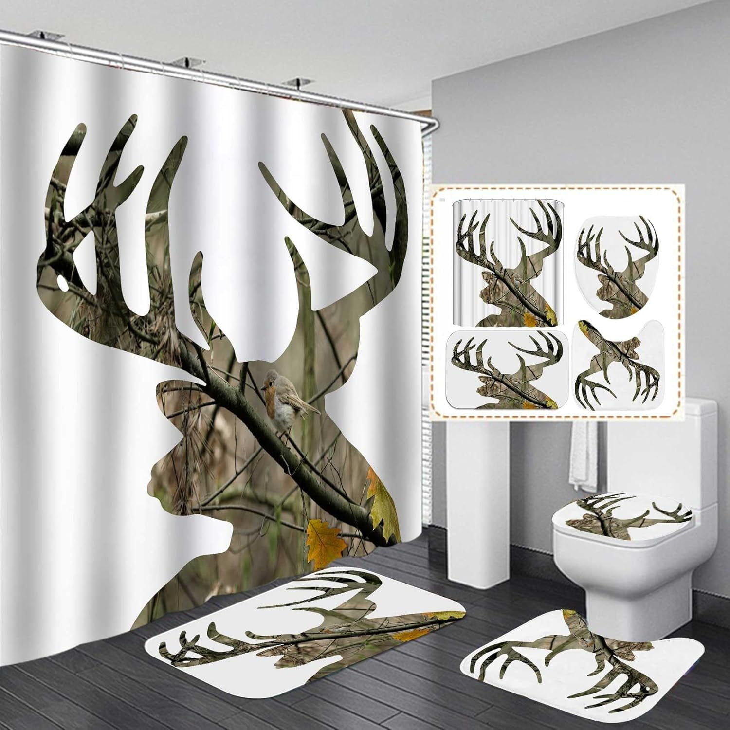 Jayden Madge 4PCS Black Bear Shower Curtain Set, Vintage Country Pine ...