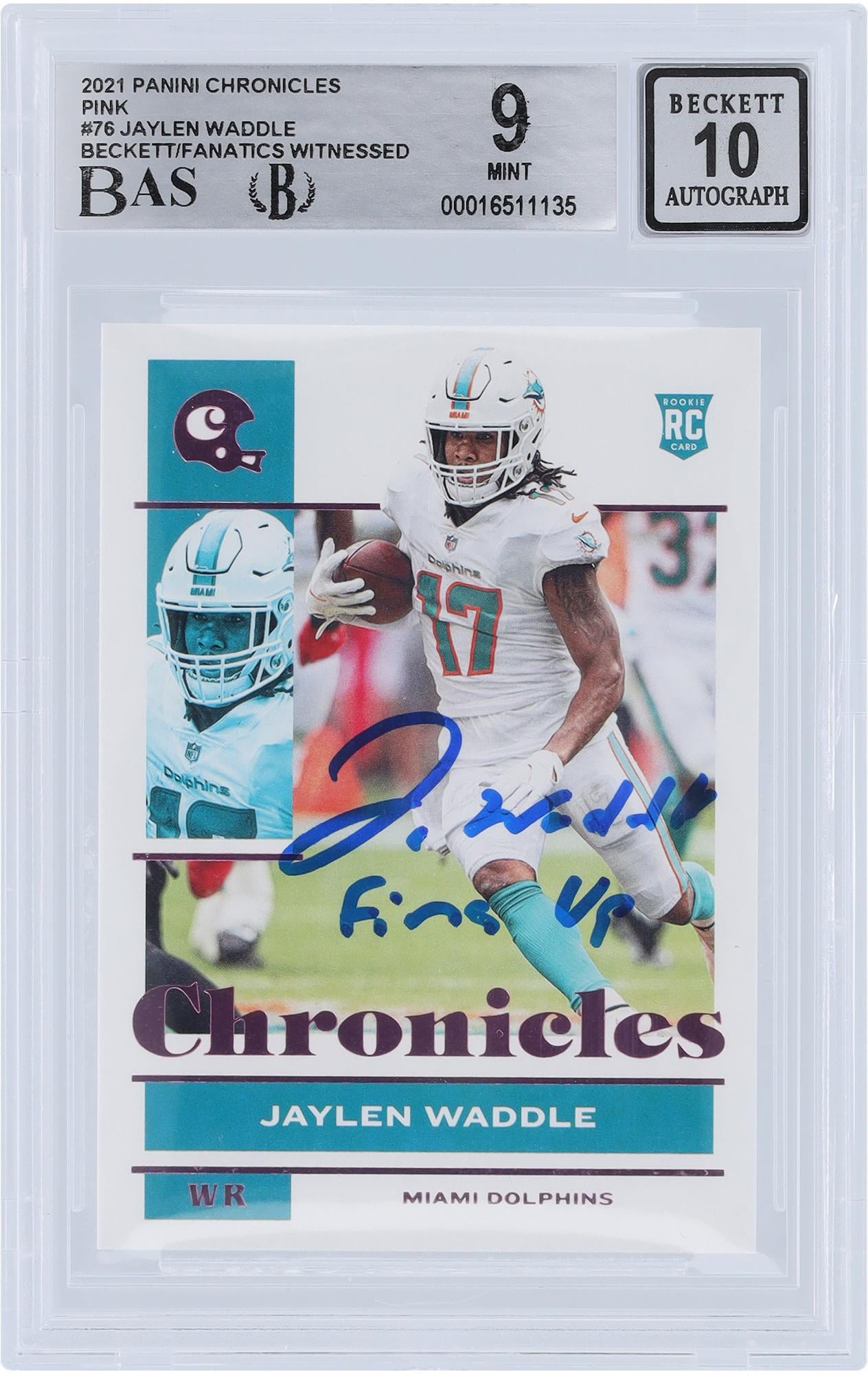Jaylen Waddle Miami Dolphins Autographed 2021 Panini Chronicles Pink ...