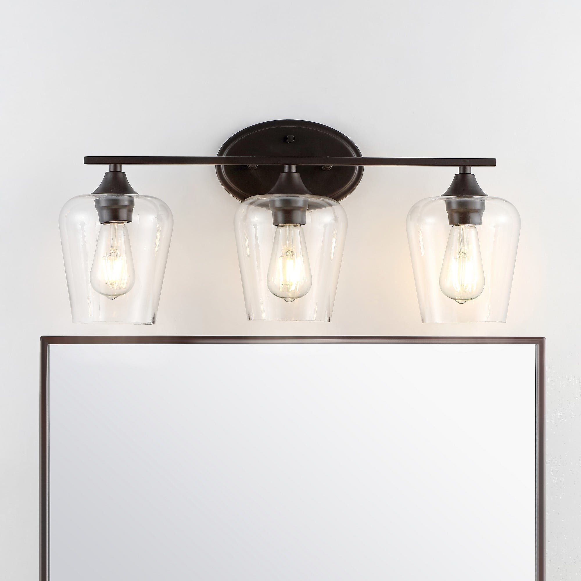 JONATHAN Y Jayne 23" 3-Light Iron/Seeded Glass Cottage Rustic LED ...