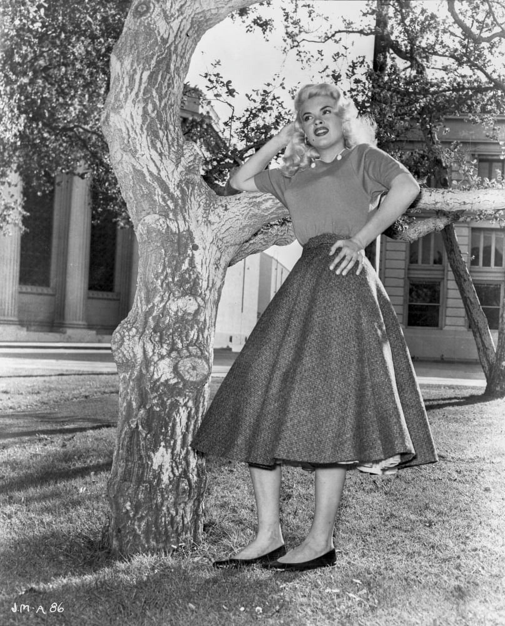 Jayne Mansfield Posed in Grey Velvet Short Sleeve Dress and Black Tweed ...