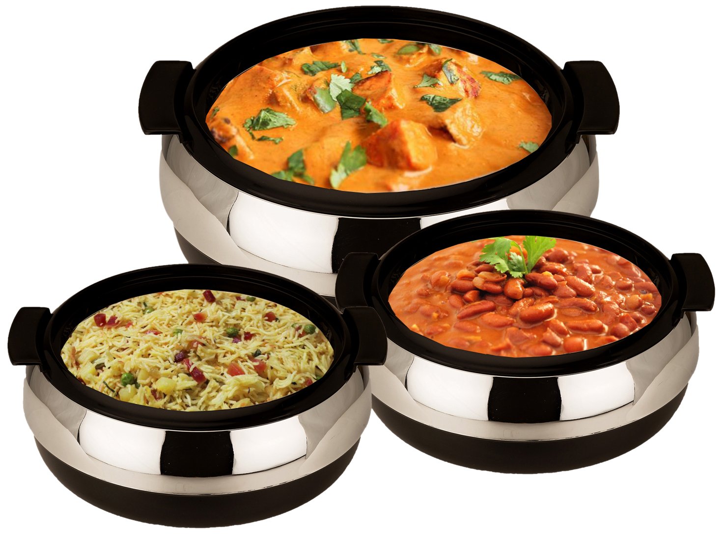 Jaypee Glasserol Serving Casserole Set of 3 Inner Stainless Steel ...