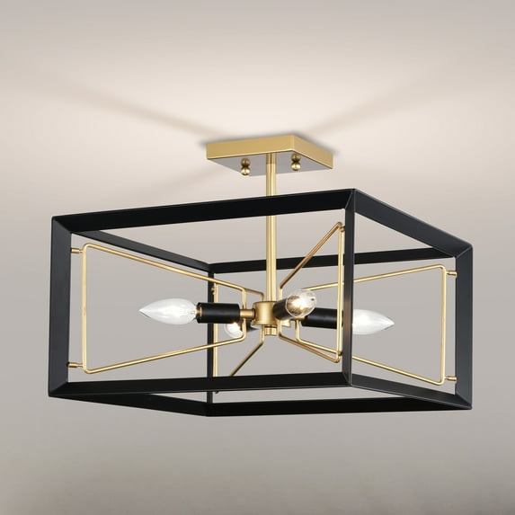Jaysen Matte Black+Gold 4-Light Geometric Metal Semi-Flush Mount ...