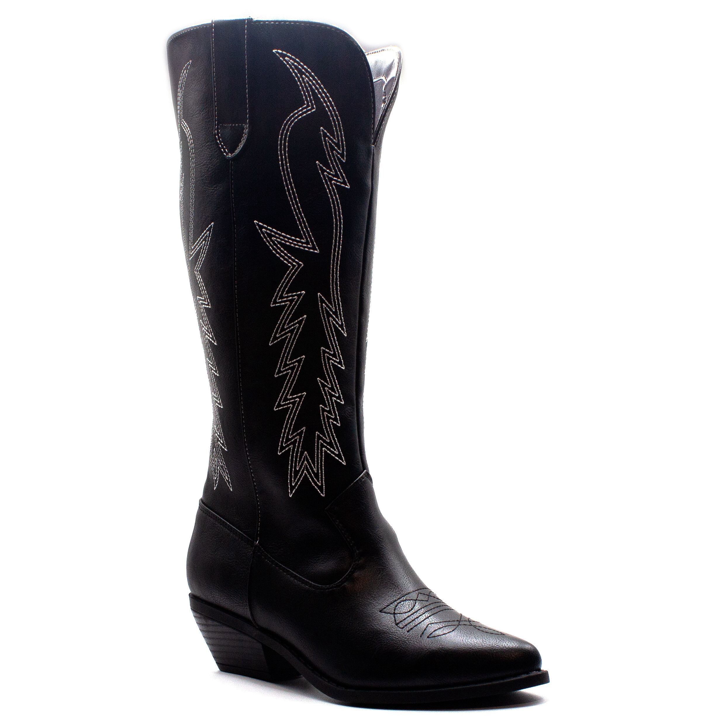 Jazamé Women's Tall Stitched Western Chunky Heel Pull On Cowboy Cowgirl ...