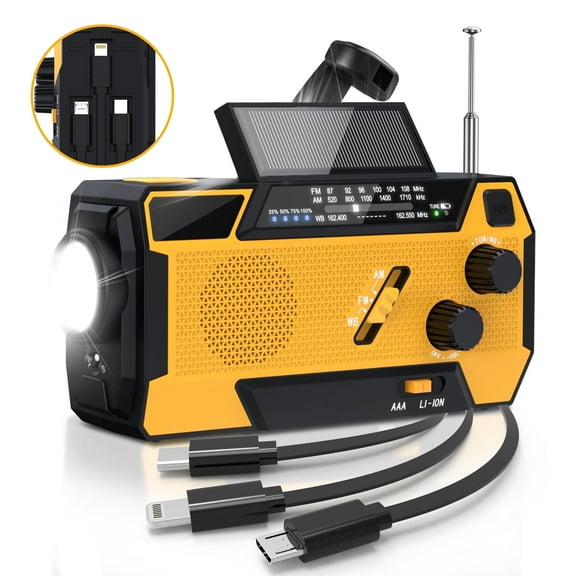 Handheld 5000mAh Solar Hand Crank NOAA Weather Radio, AM/FM, Flashlight ...